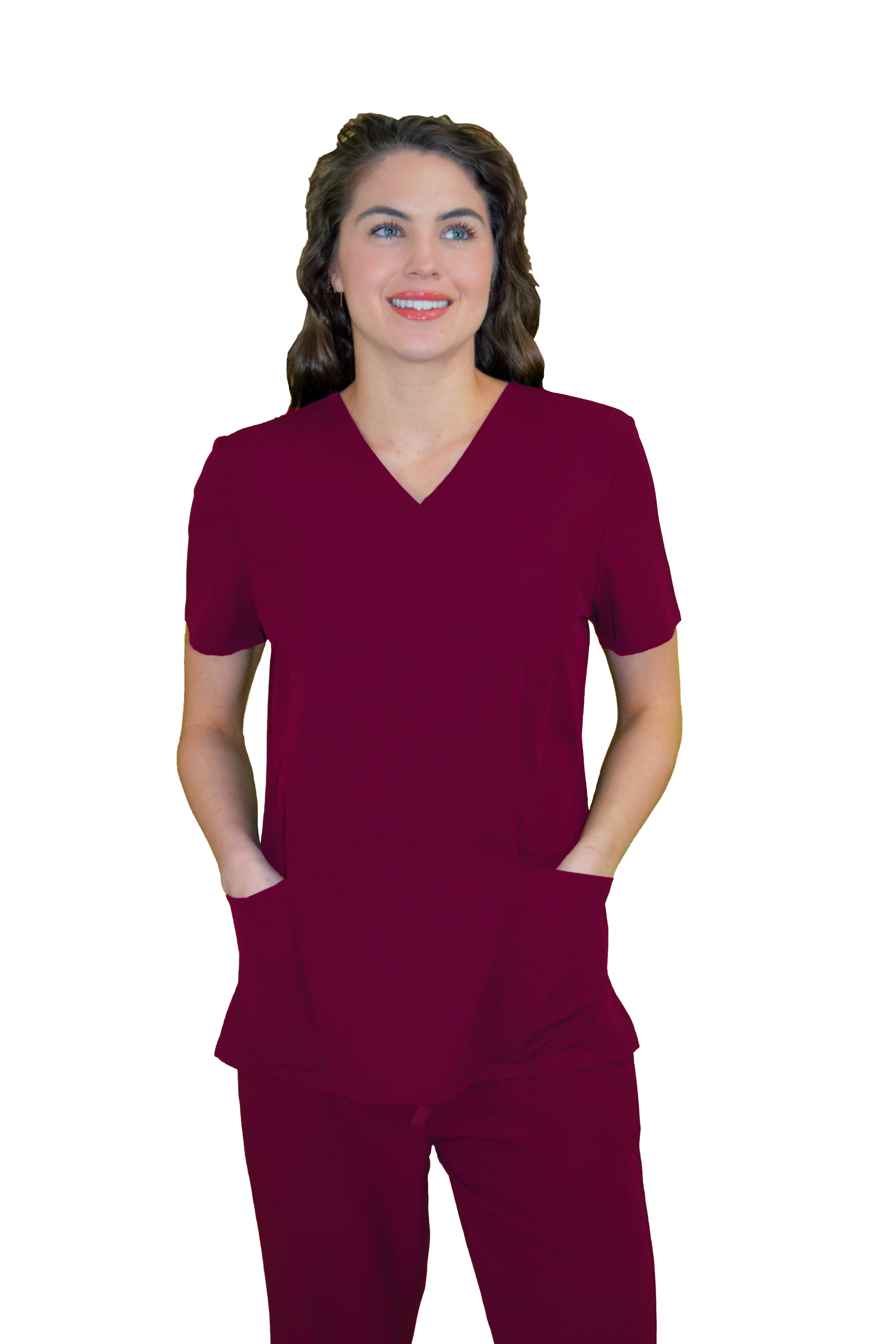 Green Town Scrubs for Women - Mock Wrap V-Neck Scrub Top, 3 Pockets ...