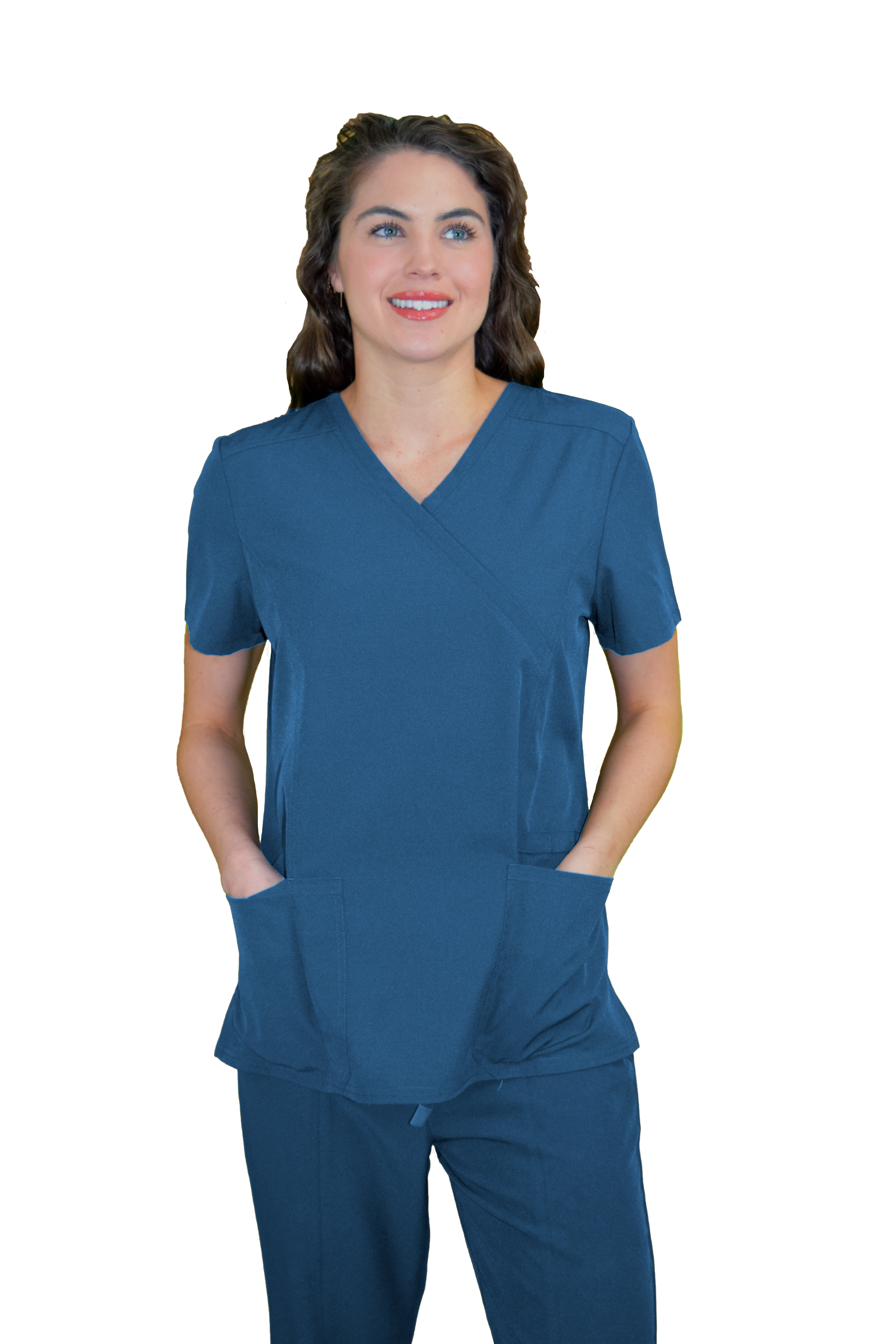 Green Town Scrubs for Women - Mock Wrap V-Neck Scrub Top, 3 Pockets ...