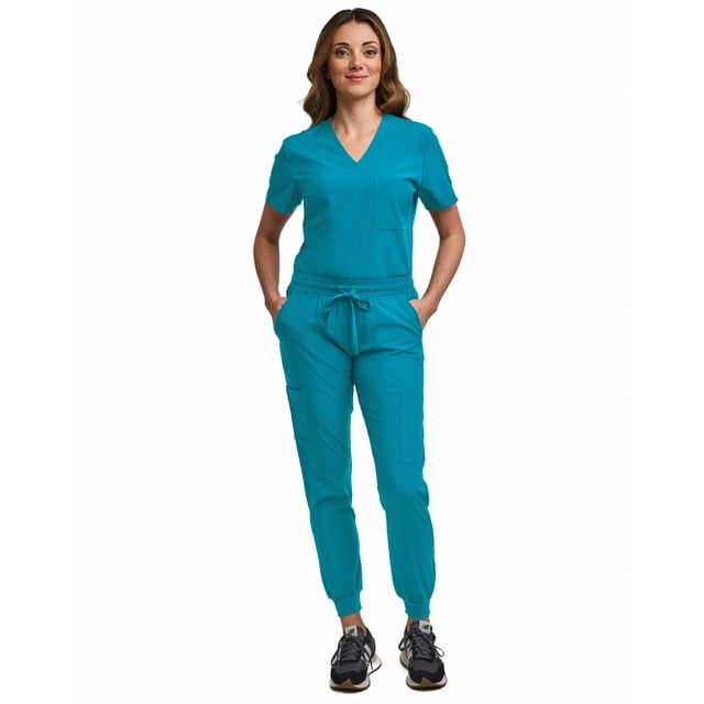 Green Town Women's Medical Stretch Wear - Jogger Scrub Set, V-Neck Top ...