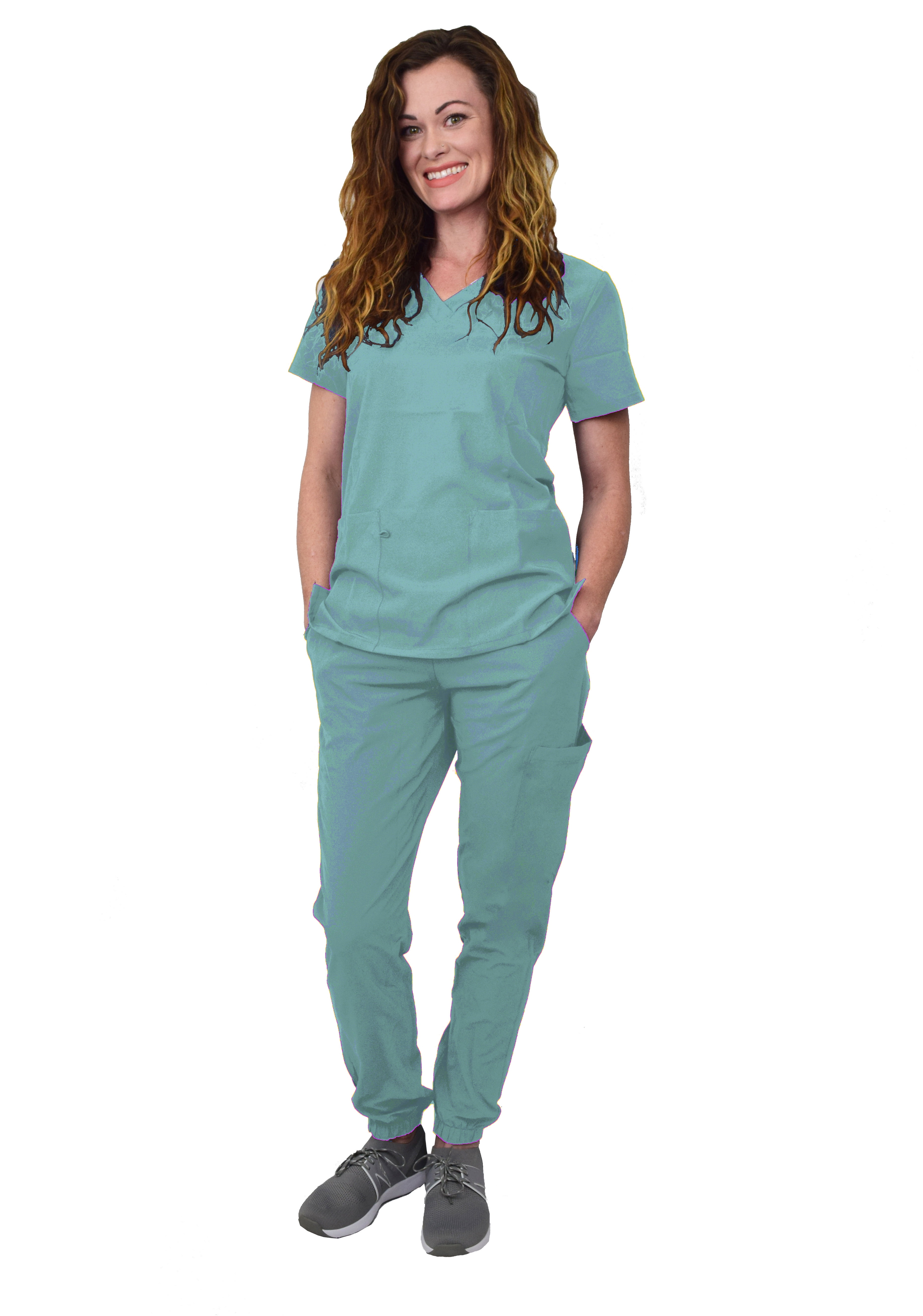 Green Town Scrubs for Women Scrub Set - Jogger Pant and V-Neck Top, 6 ...