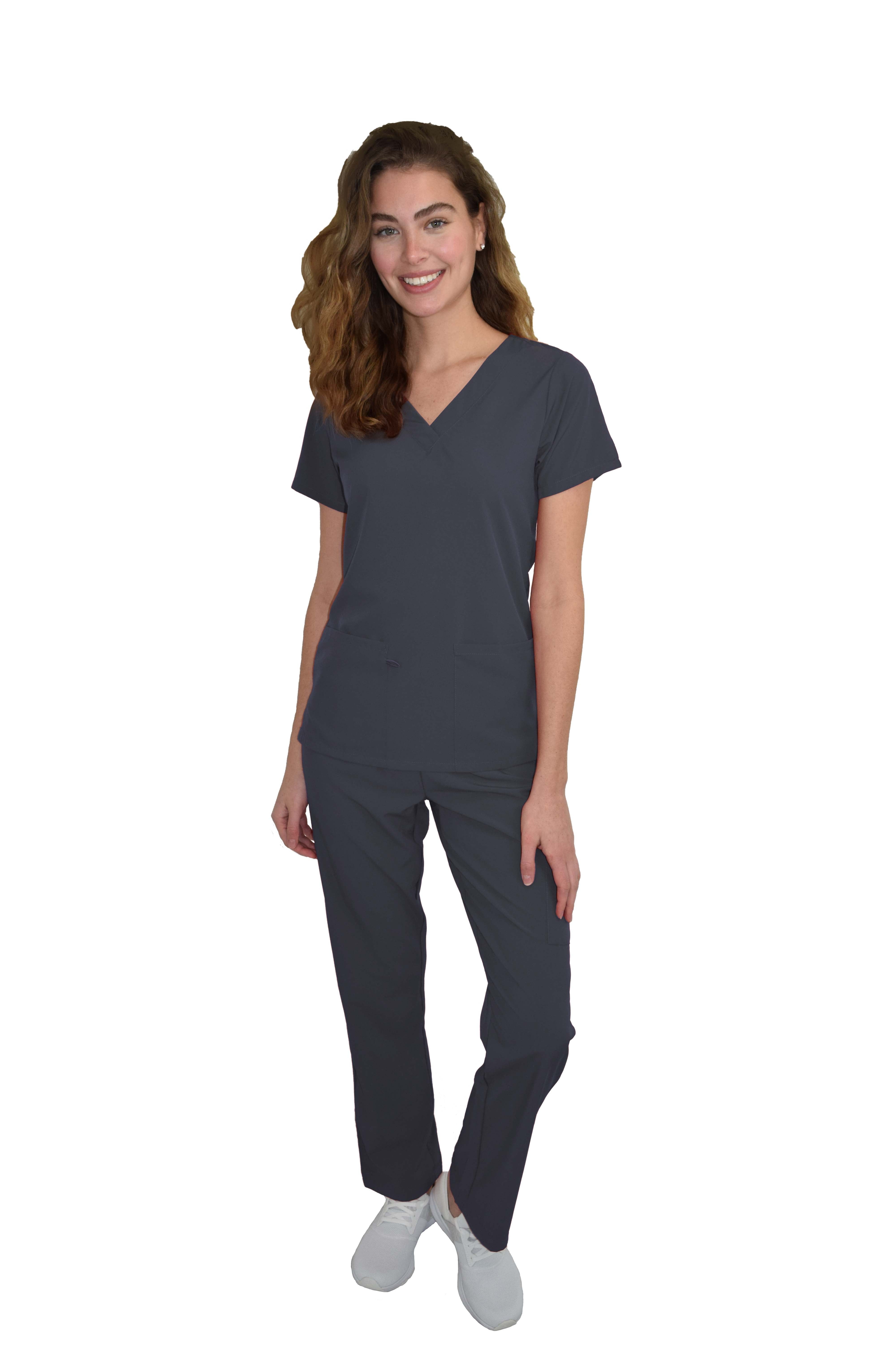 Green Town Scrubs for Women Scrub Set - V-Neck Top and Straight Leg ...