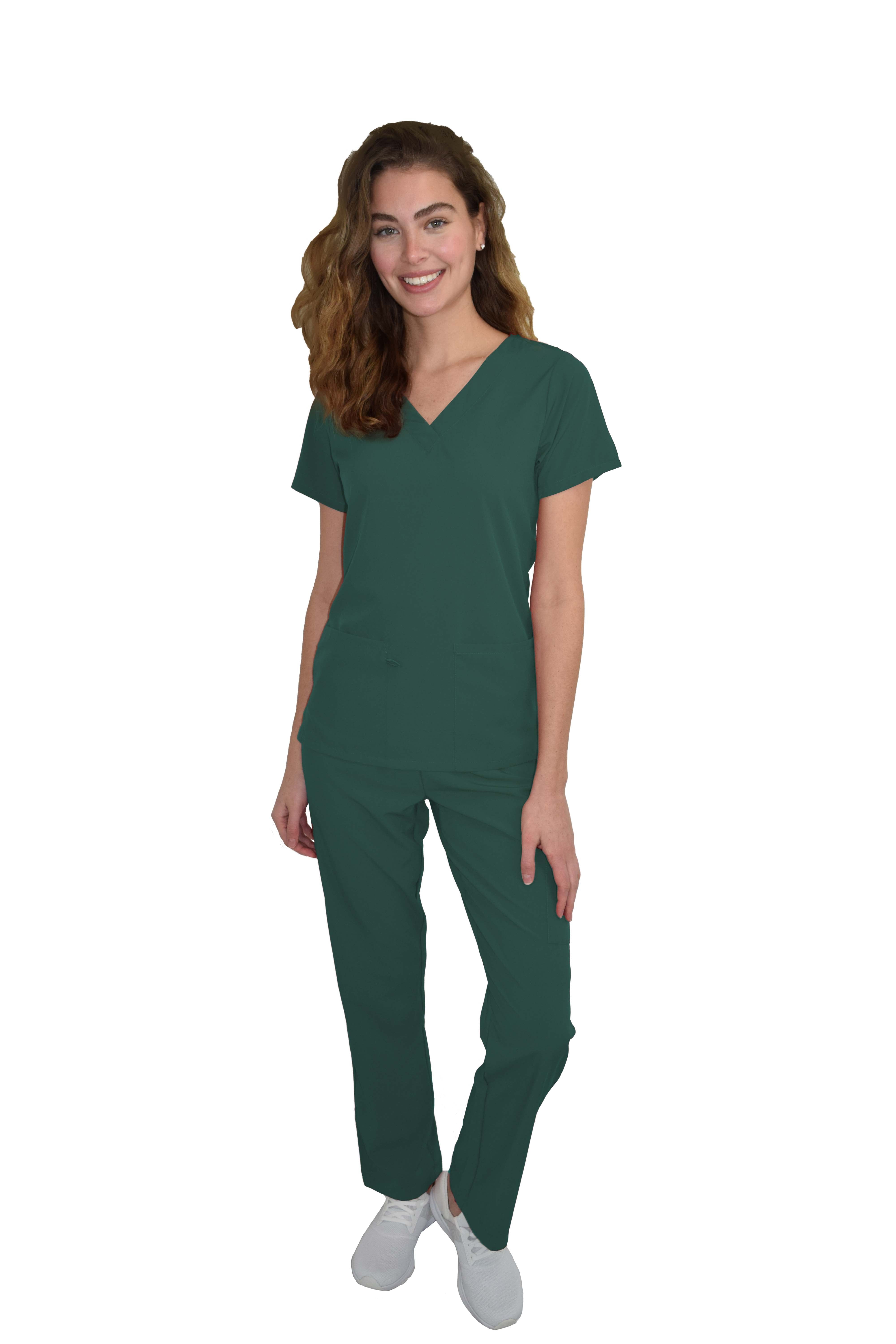 Green Town Women's Hospital Nursing Scrubs - V-Neck Top, Straight Leg Pant, 5 Pockets, Easy Care ...