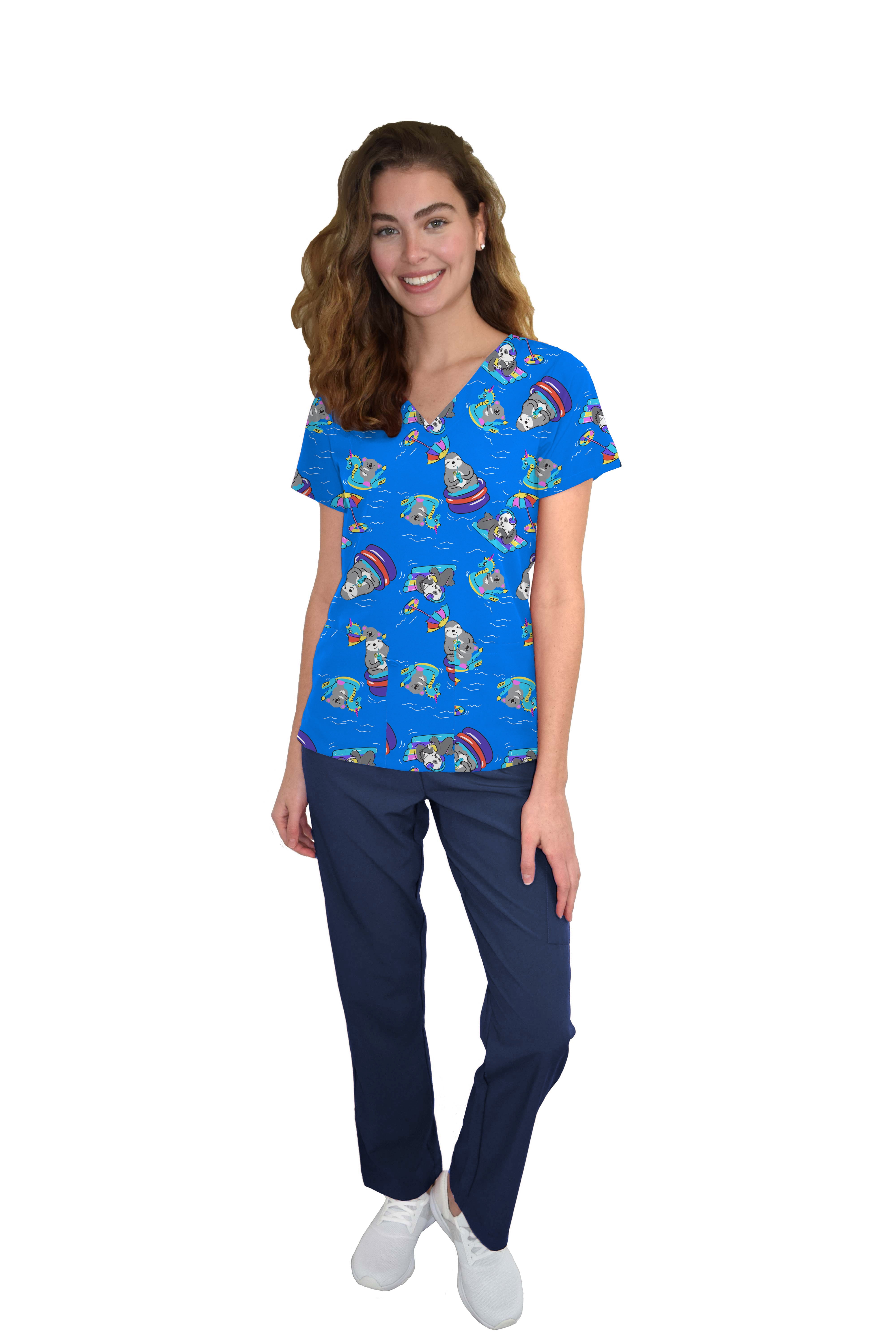 Green Town Scrubs for Women Scrub Set - V-Neck Top and Straight Leg ...