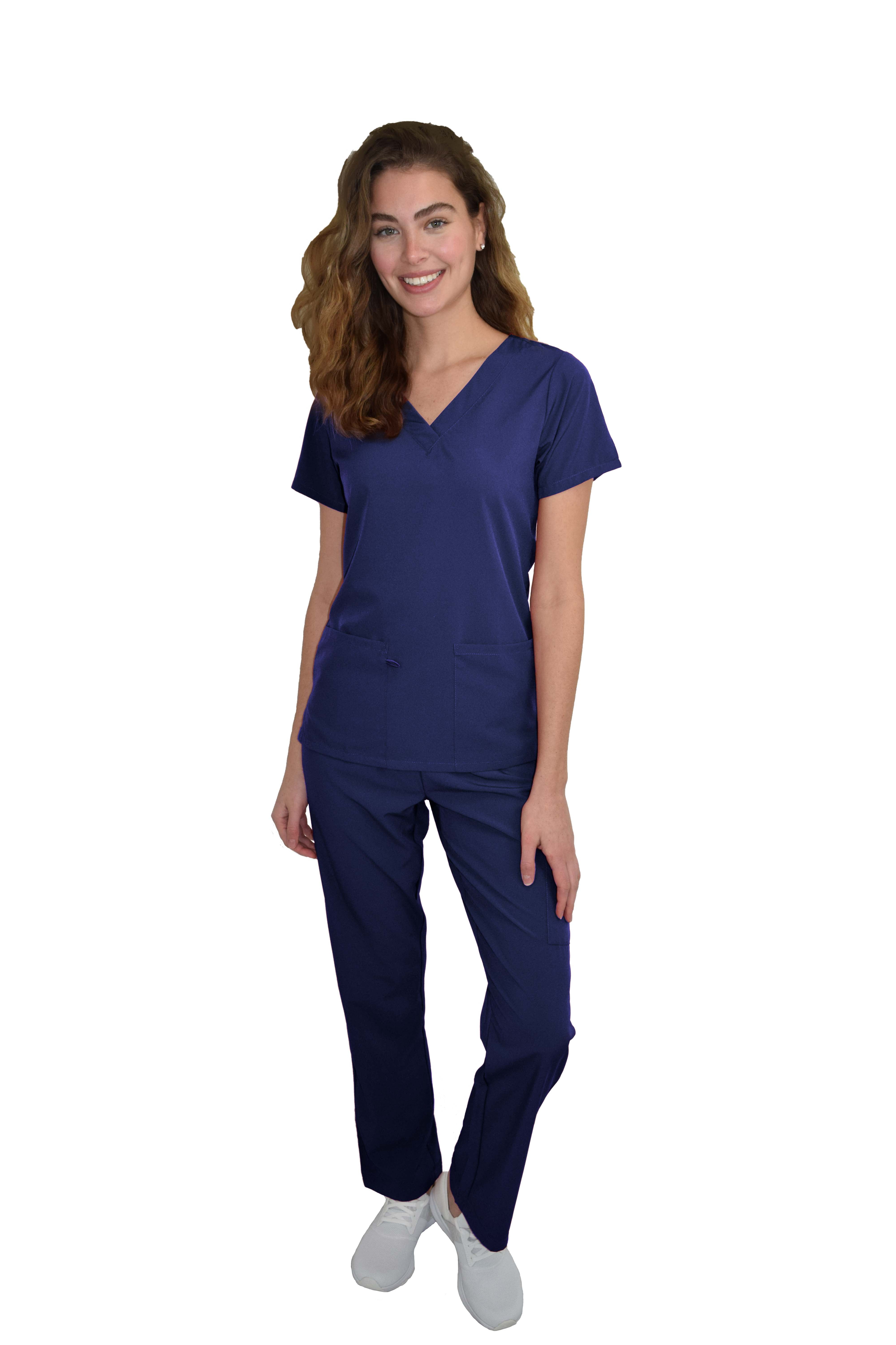 Green Town Women's Scrub Set - V-Neck Top, Straight Leg Pant, 5 Pockets ...