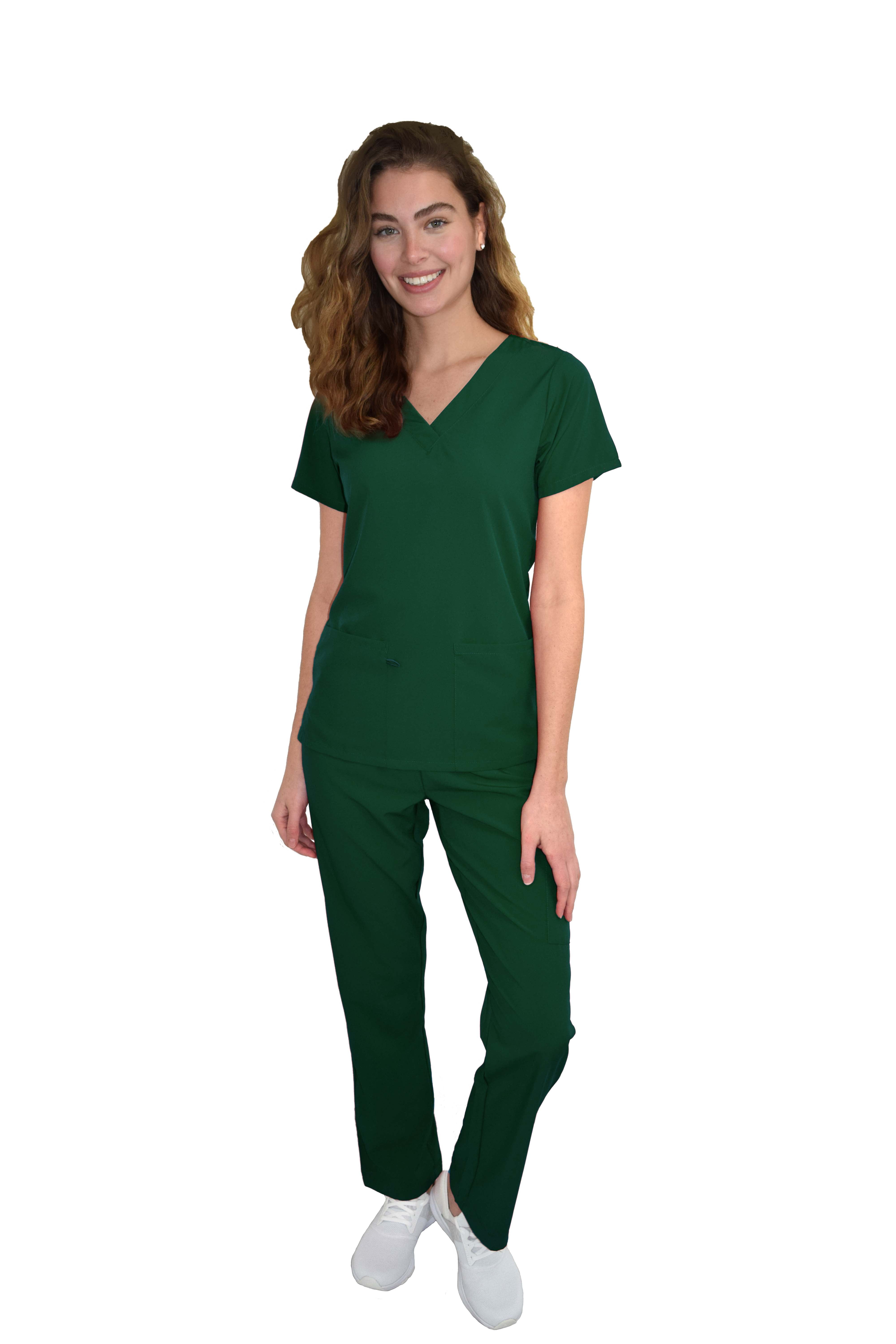Green Town Scrubs for Women Scrub Set - V-Neck Top and Straight Leg ...