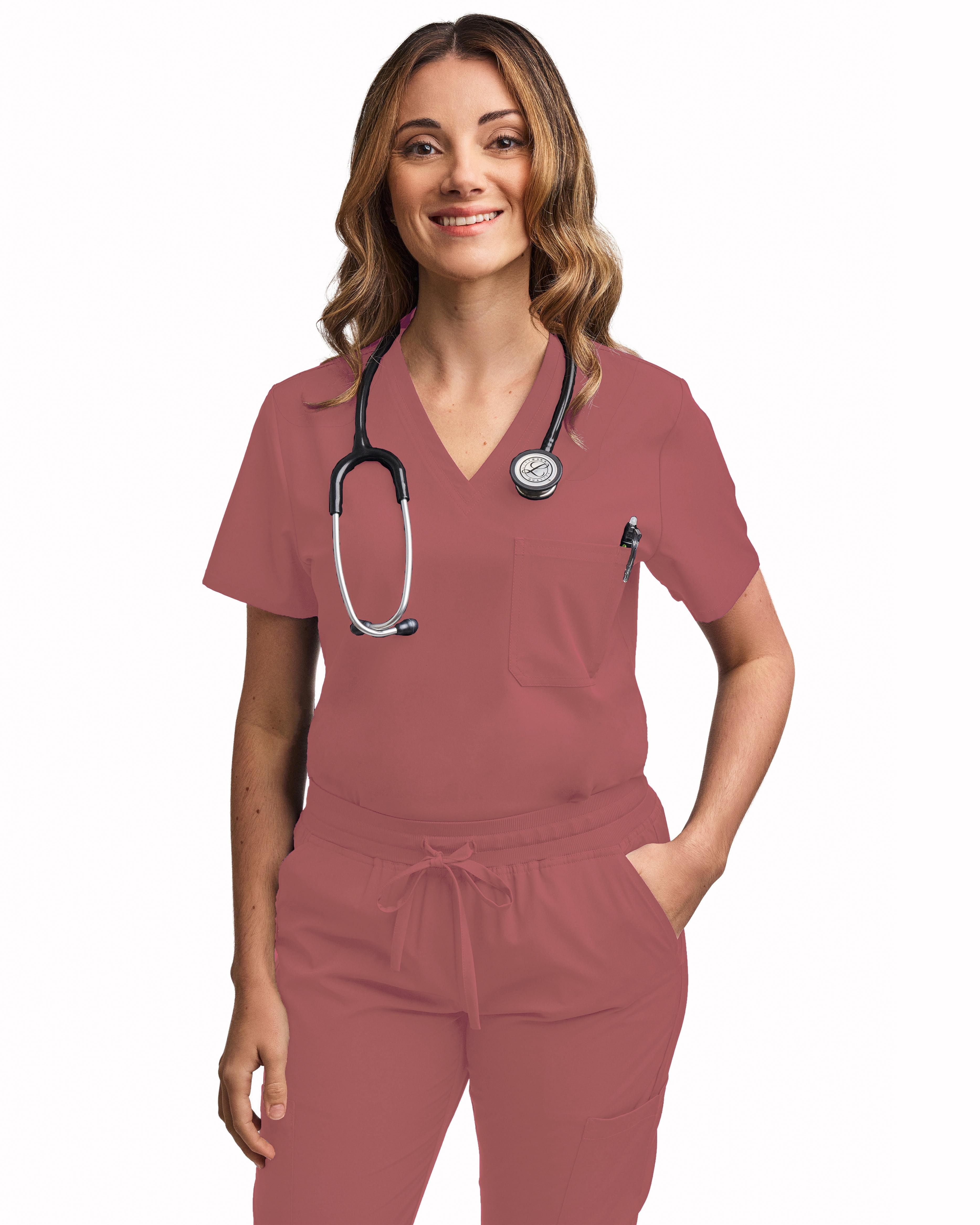 Green Town Scrubs for Women - Tuck-In V-Neck Scrub Top, Stretch Fabric ...