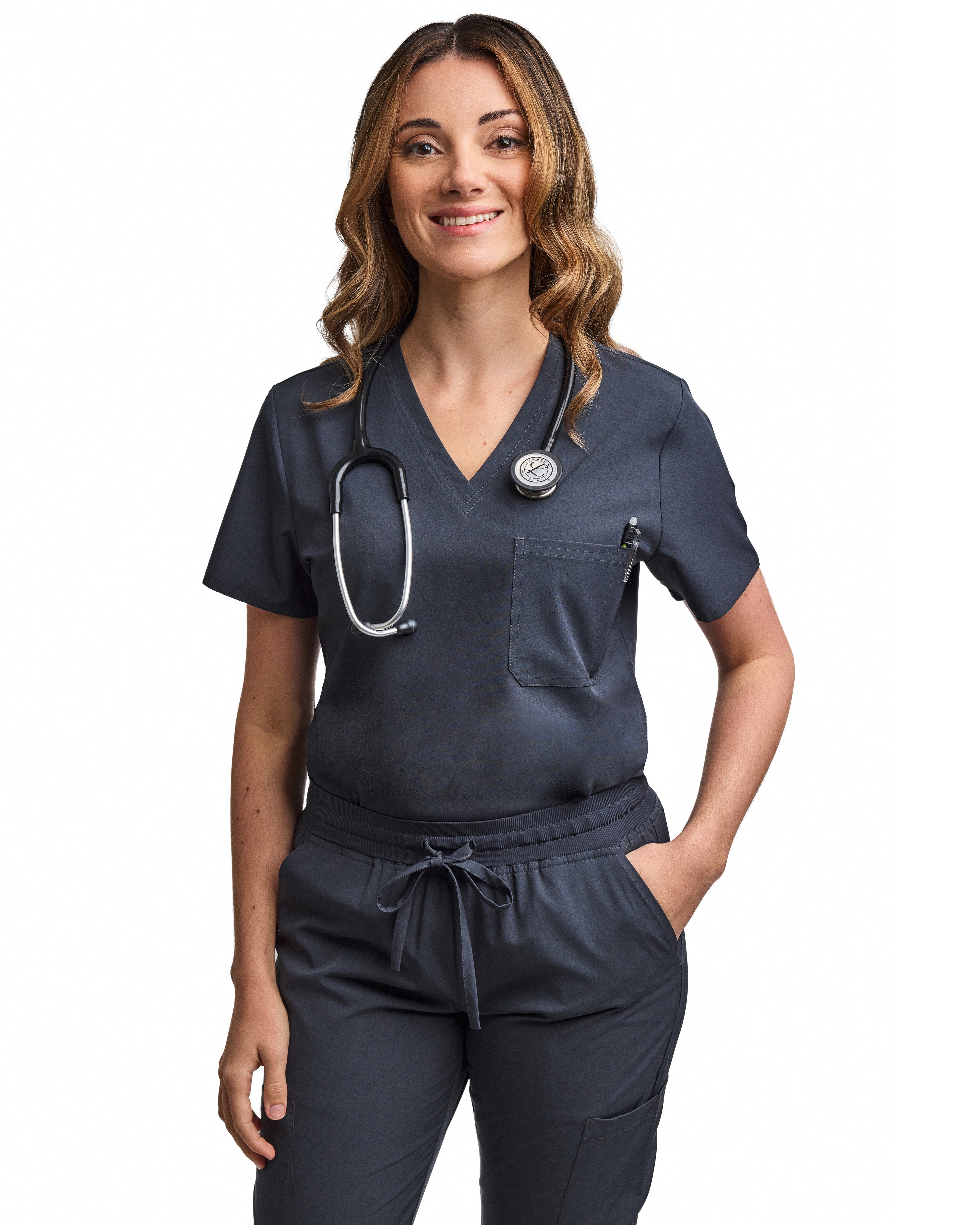 Green Town Medical Scrubs for Women - V-Neck Tuck-In Top, Stretch ...
