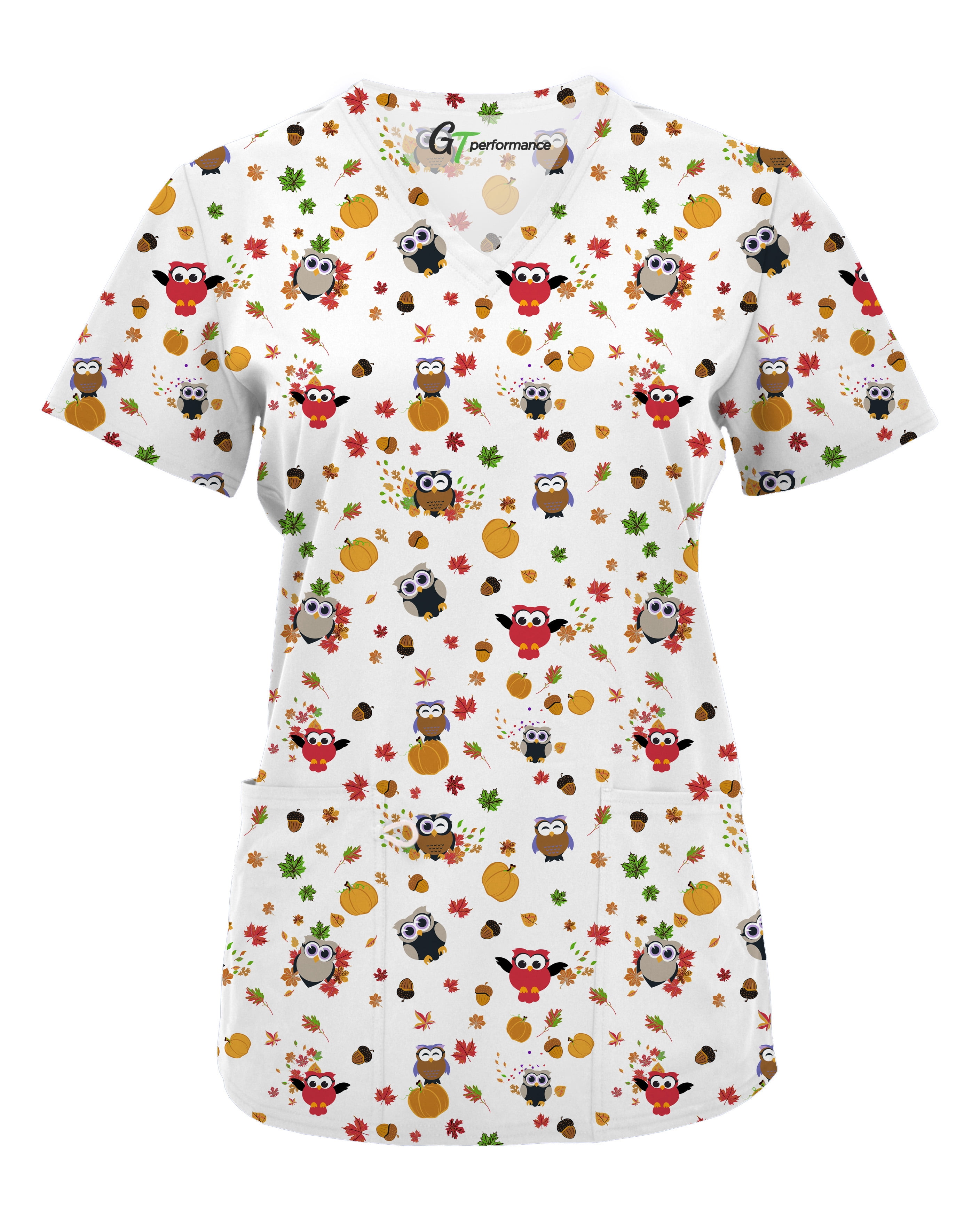 Green Town Scrubs for Women V-Neck Scrub Top - Christmas Thanksgiving ...