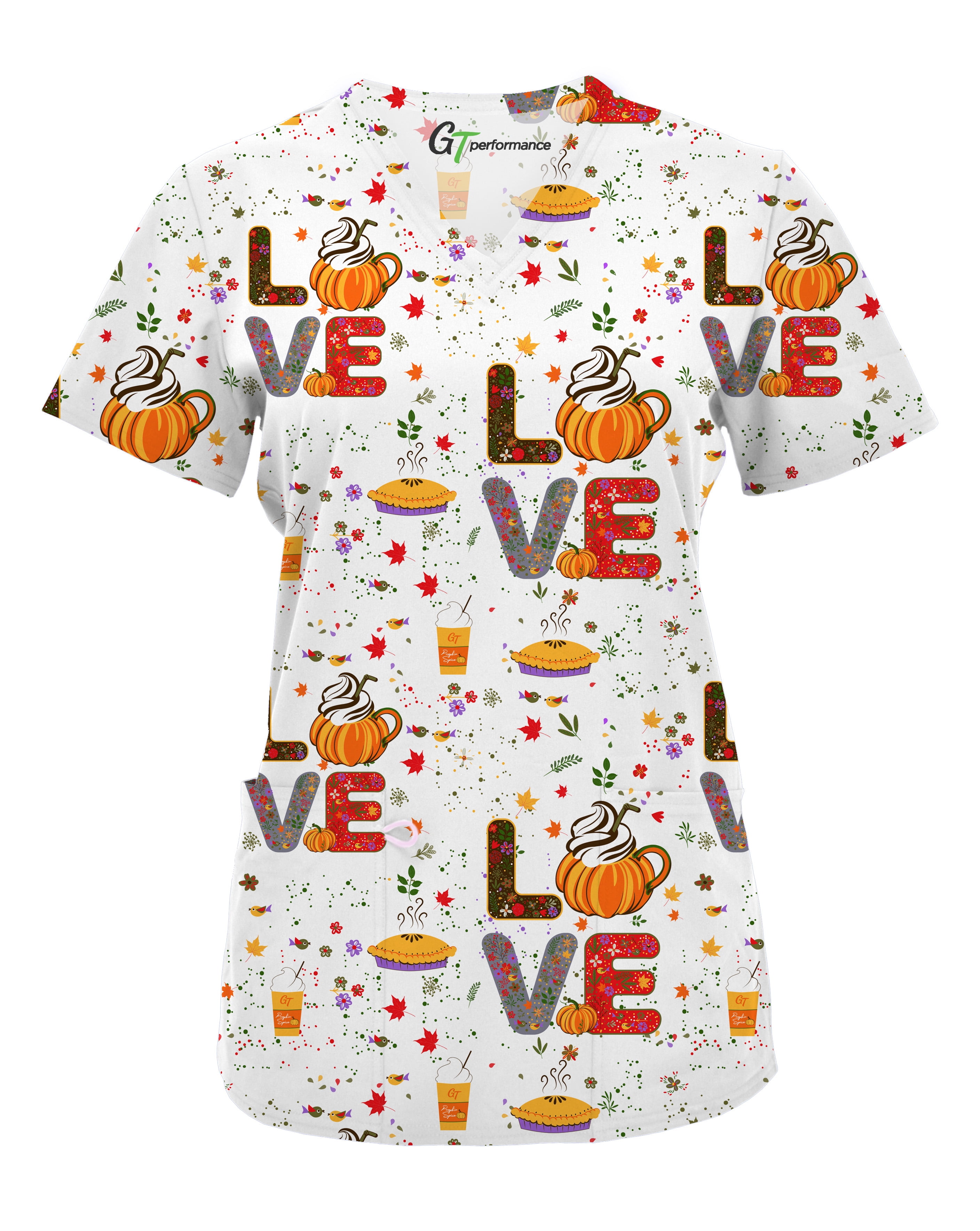 Green Town Scrubs for Women V-Neck Scrub Top - Christmas Thanksgiving ...