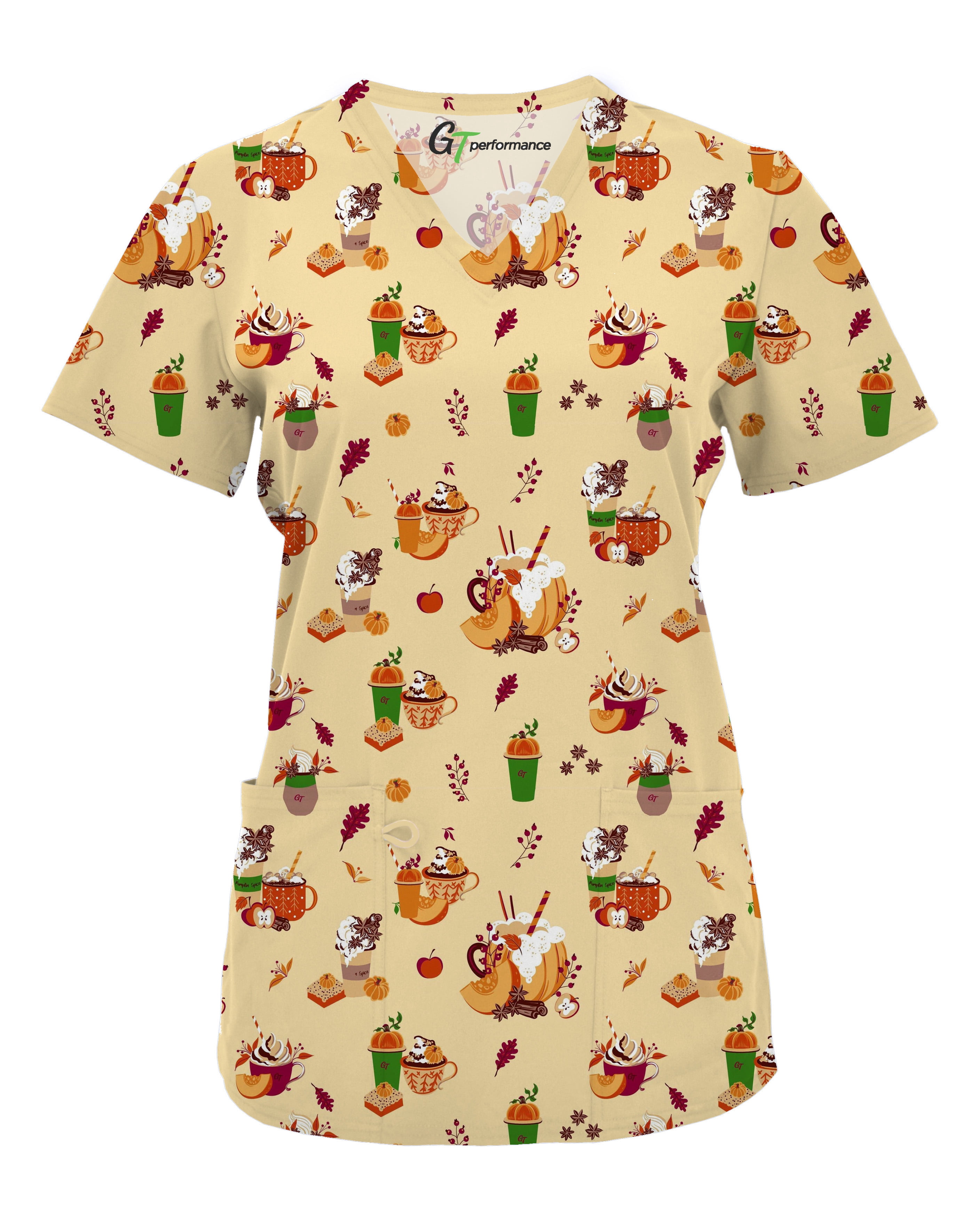 Green Town Scrubs for Women V-Neck Scrub Top - Christmas Thanksgiving ...