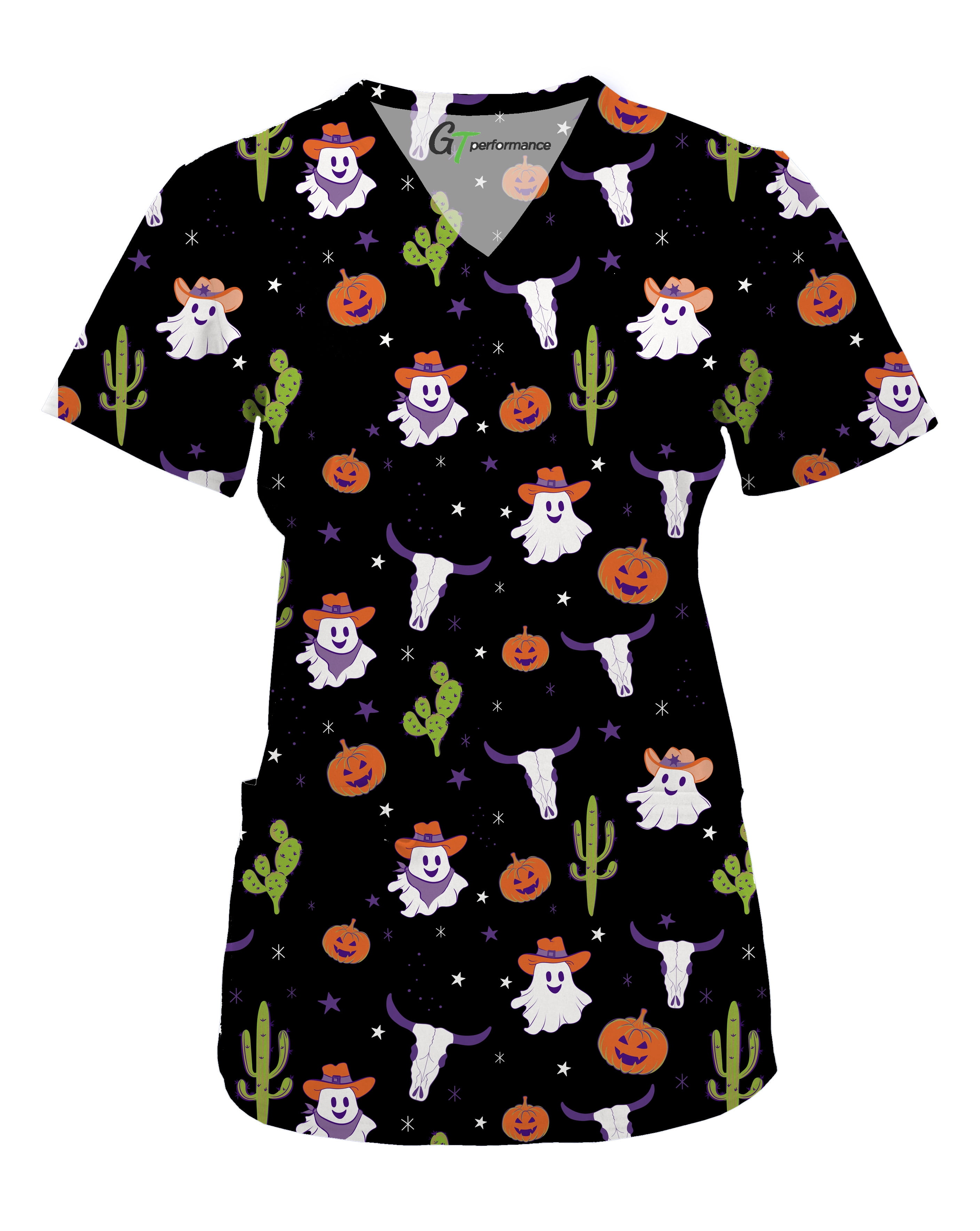 Green Town Scrubs for Women V-Neck Scrub Top - Christmas Thanksgiving ...
