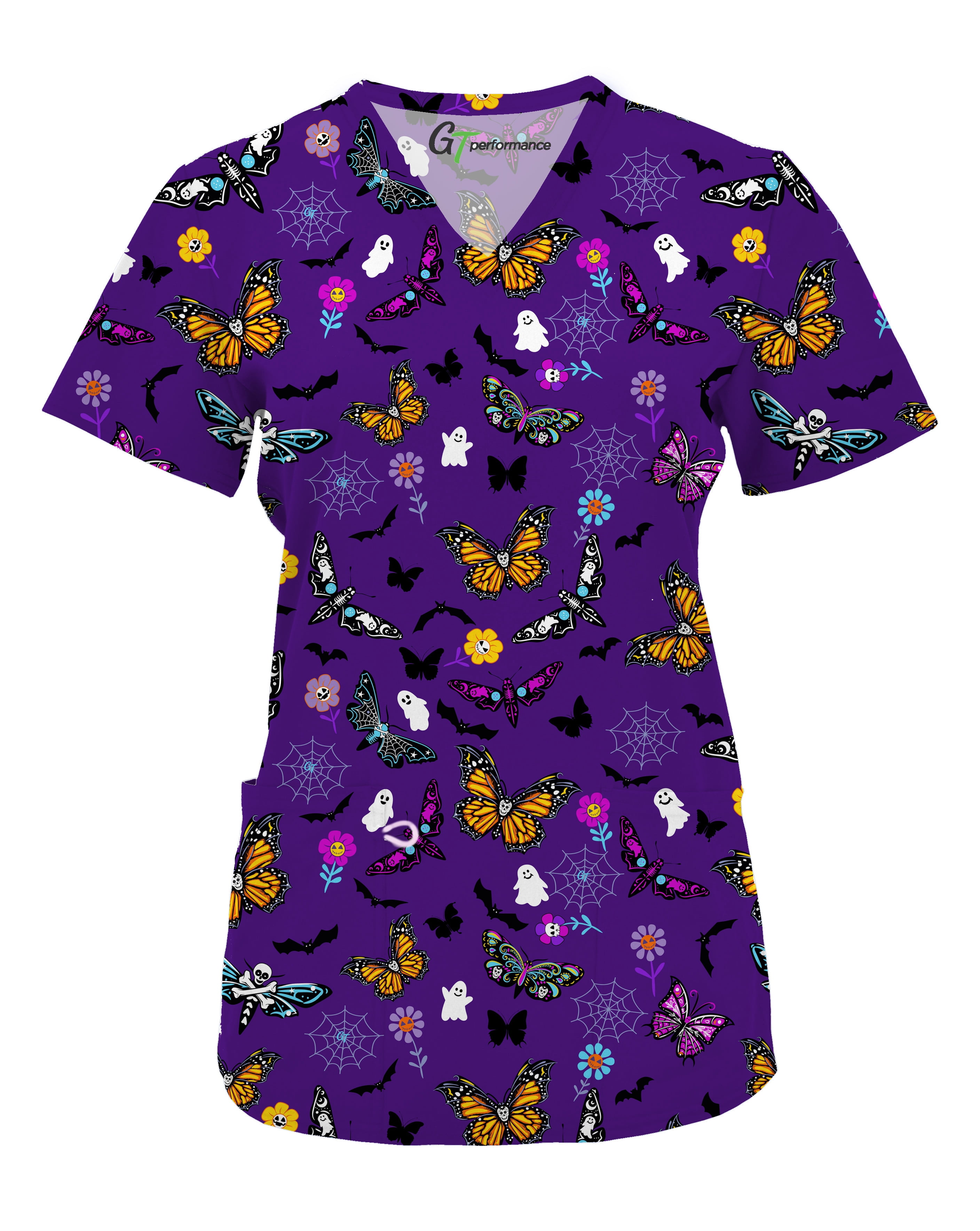 Green Town Scrubs for Women V-Neck Scrub Top - Christmas Thanksgiving ...