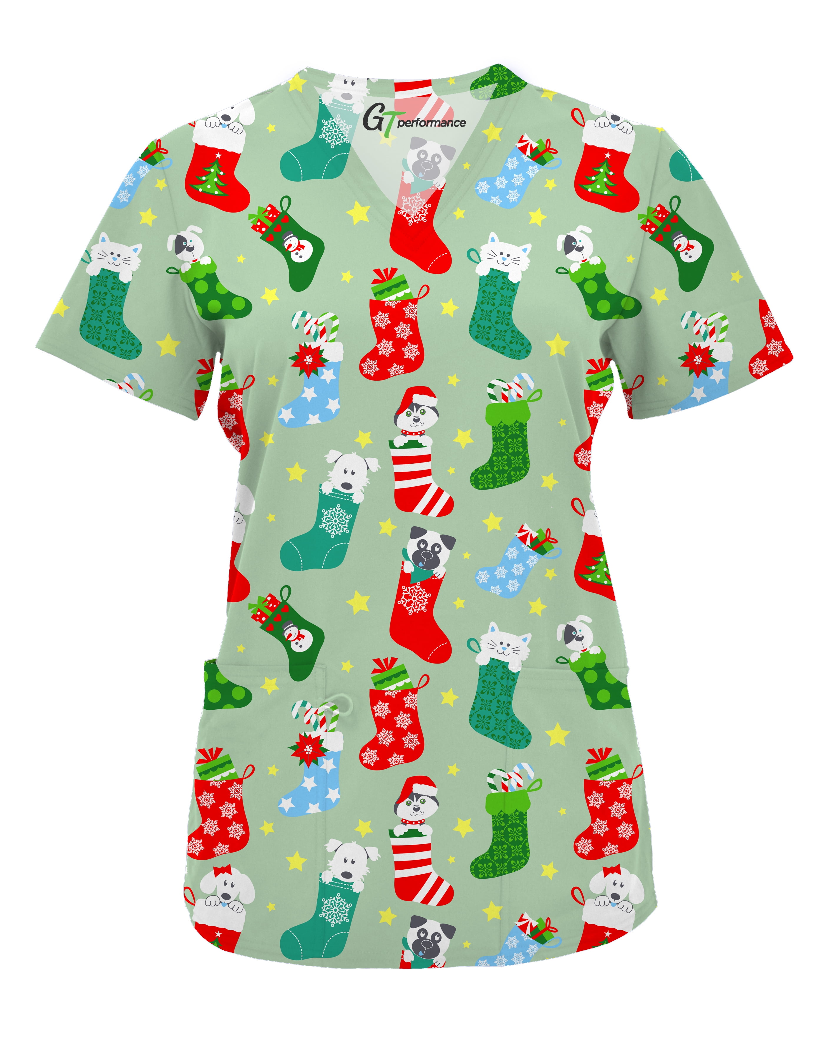 Green Town Scrubs for Women V-Neck Scrub Top - Christmas Thanksgiving ...