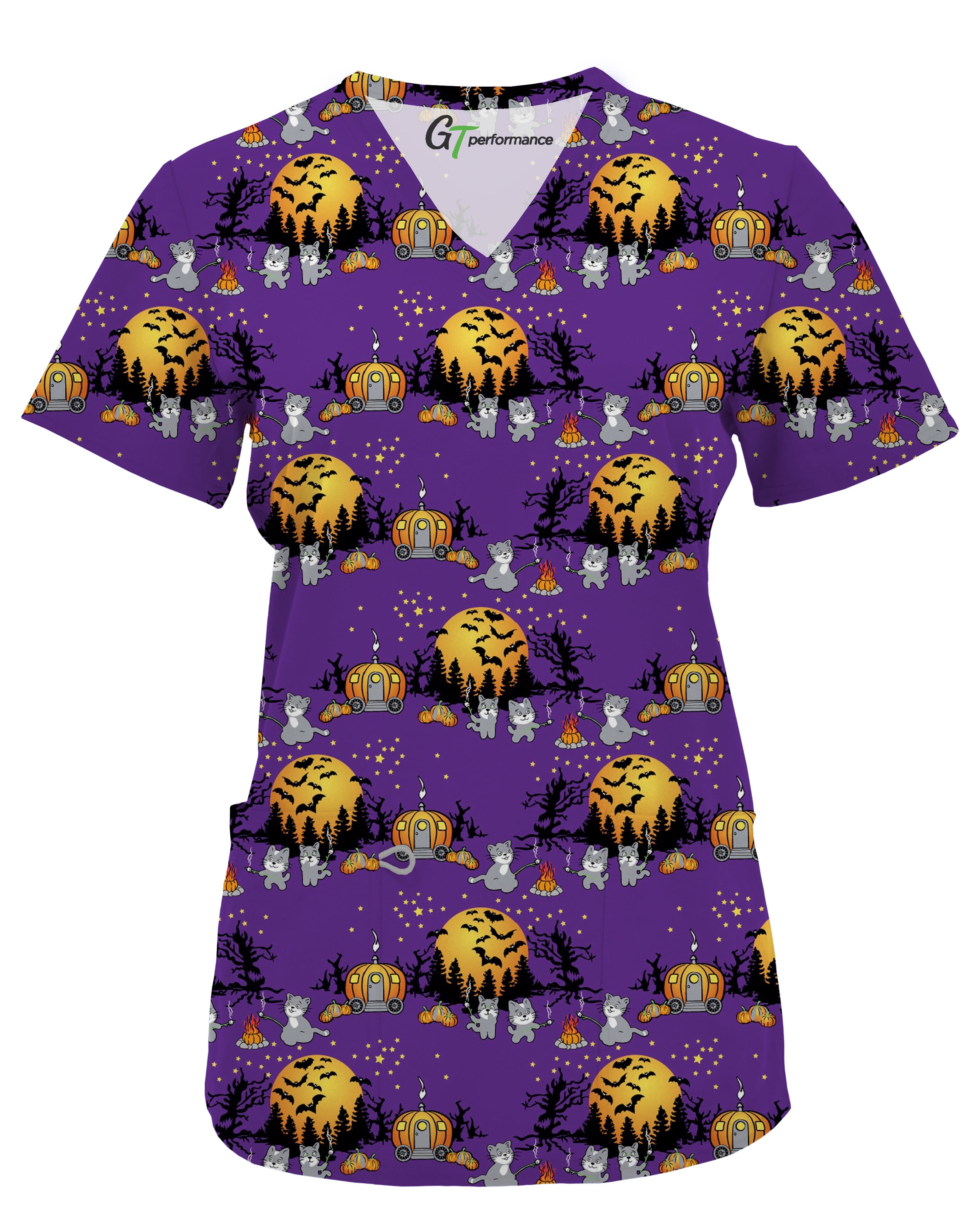 Green Town Scrubs for Women V-Neck Scrub Top - Christmas Thanksgiving ...
