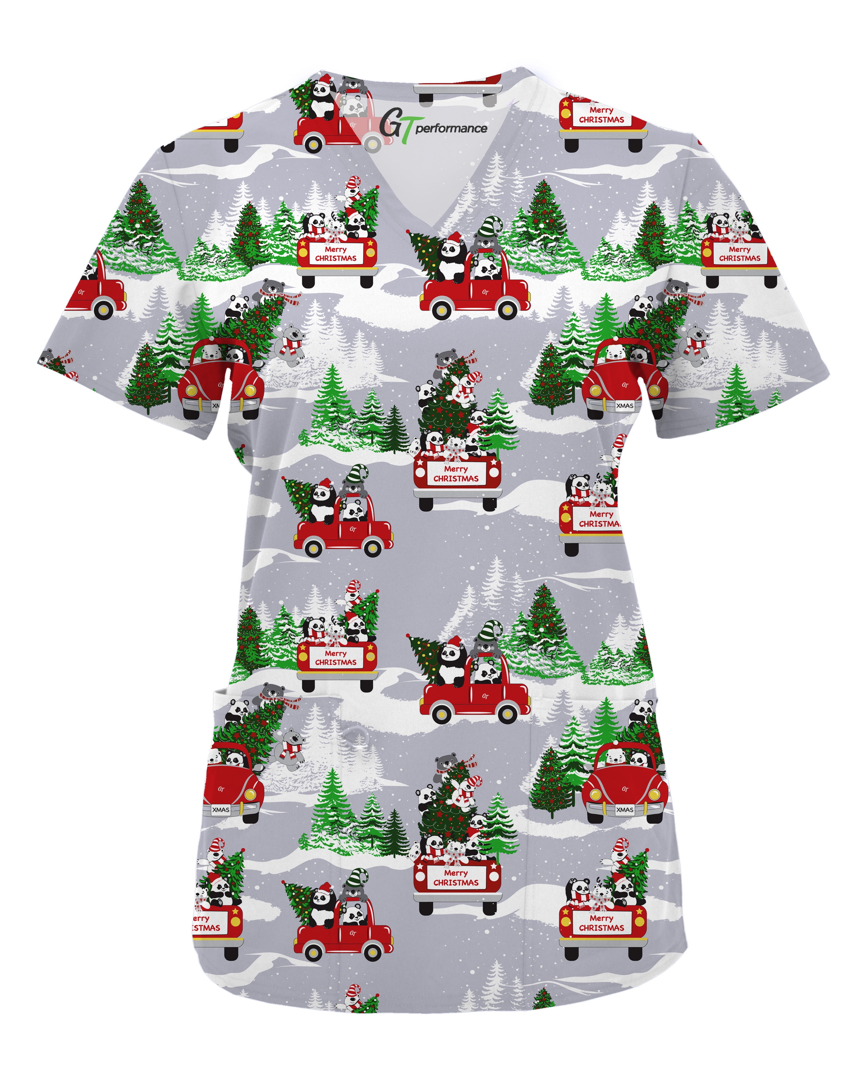Green Town Scrubs for Women V-Neck Scrub Top - Christmas Thanksgiving ...