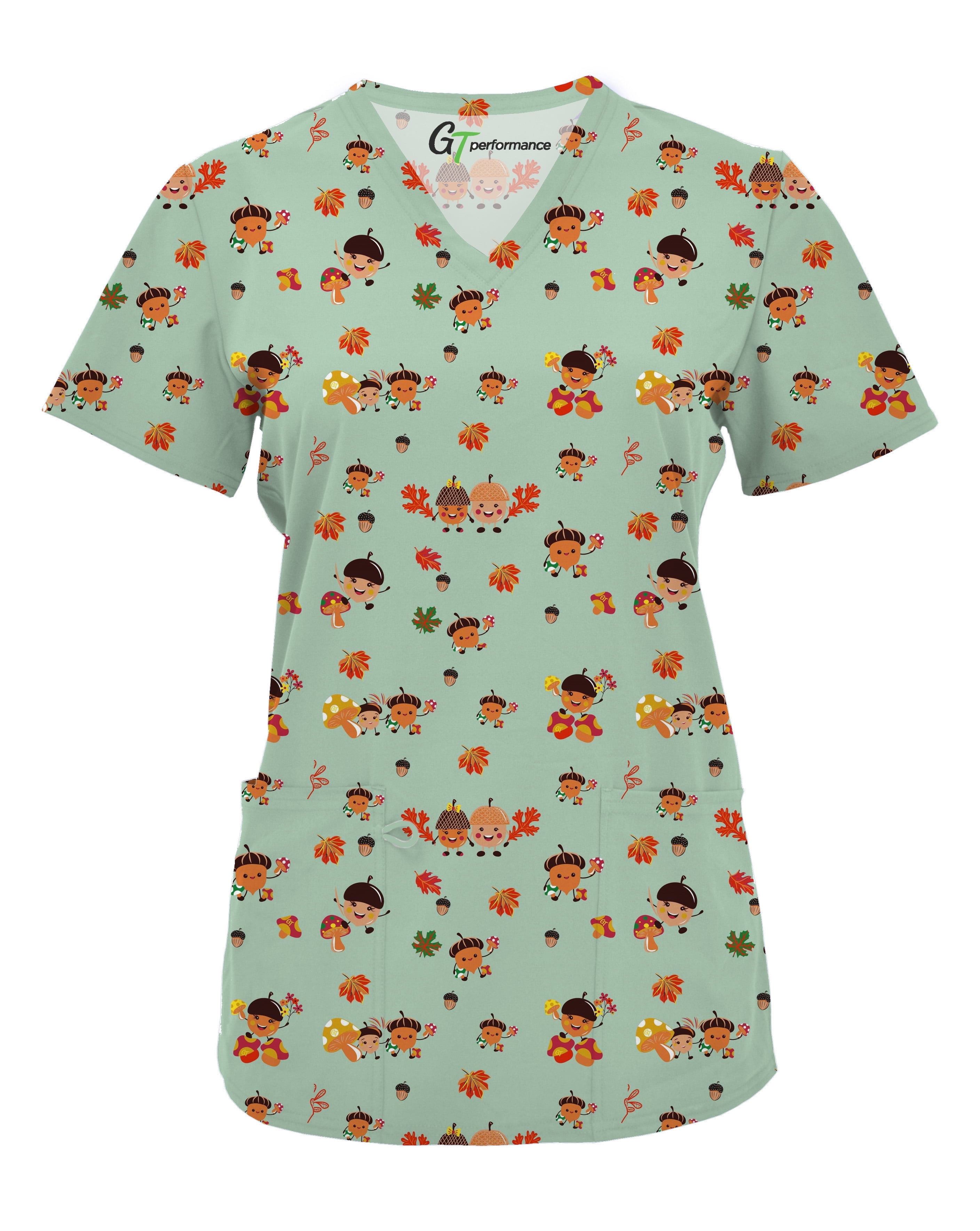 Green Town Scrubs for Women V-Neck Scrub Top - Christmas Thanksgiving ...