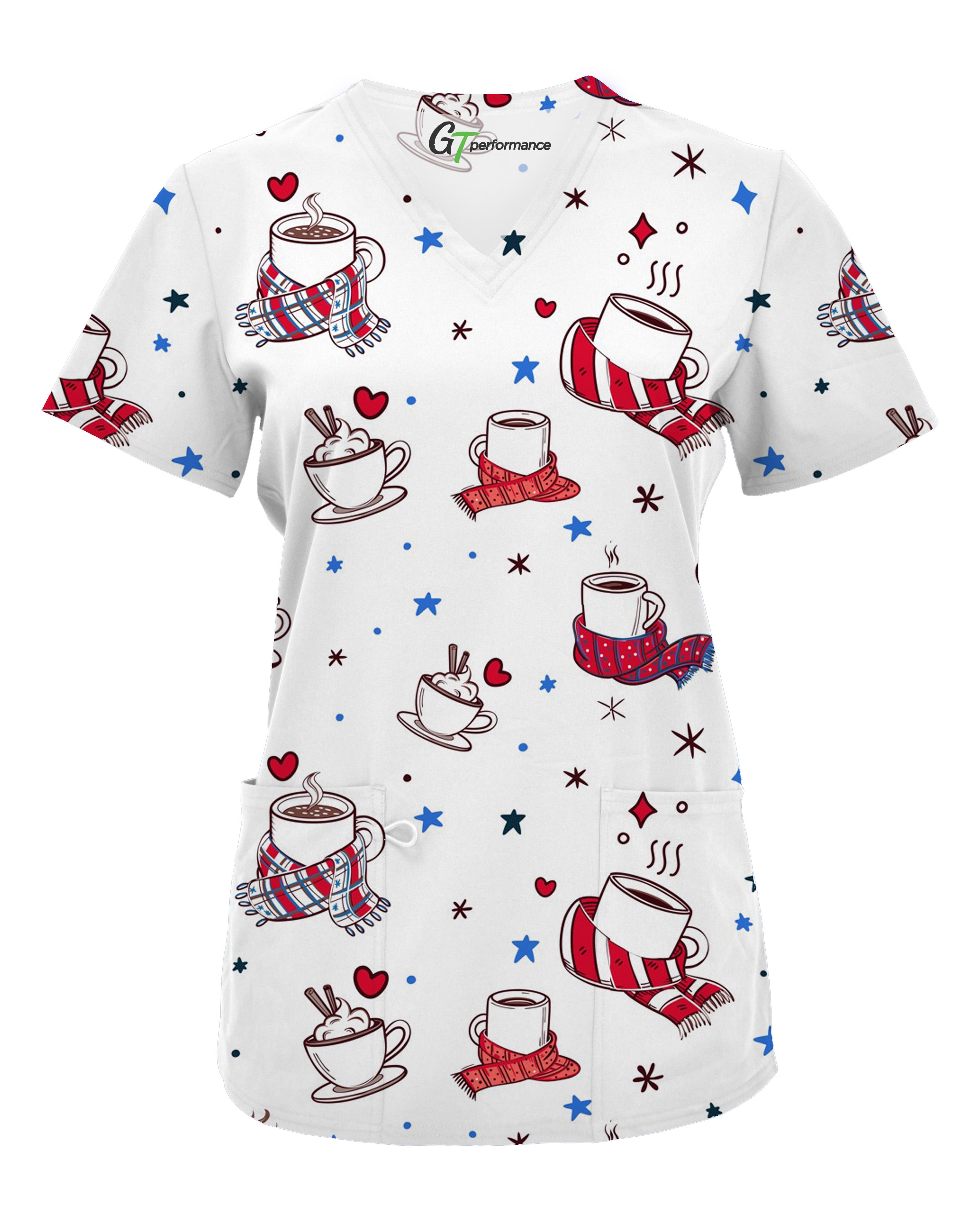 Green Town Scrubs for Women V-Neck Scrub Top - Christmas Thanksgiving ...