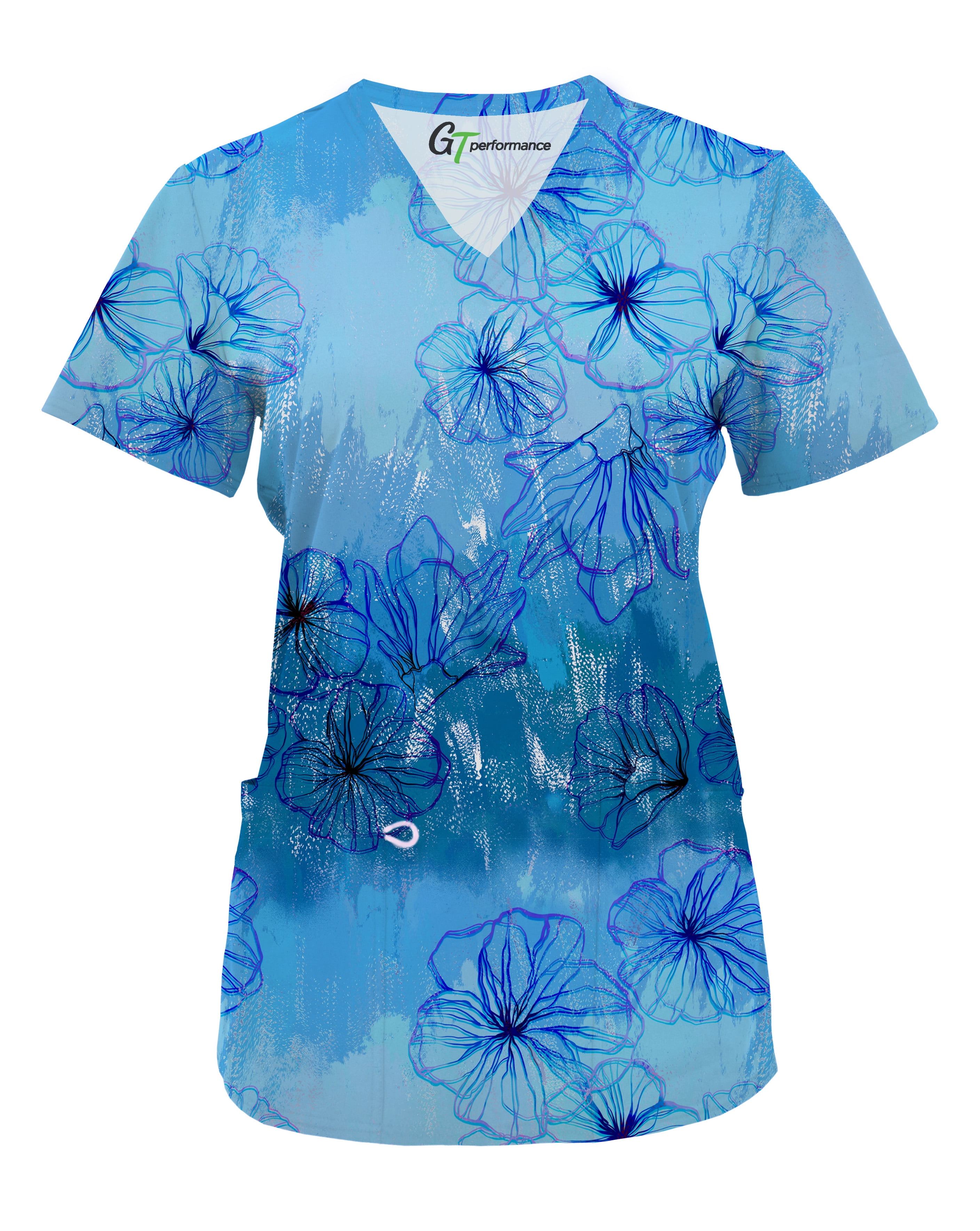 Green Town Scrubs for Women V-Neck Scrub Top - Print Tops, 3 Pockets ...
