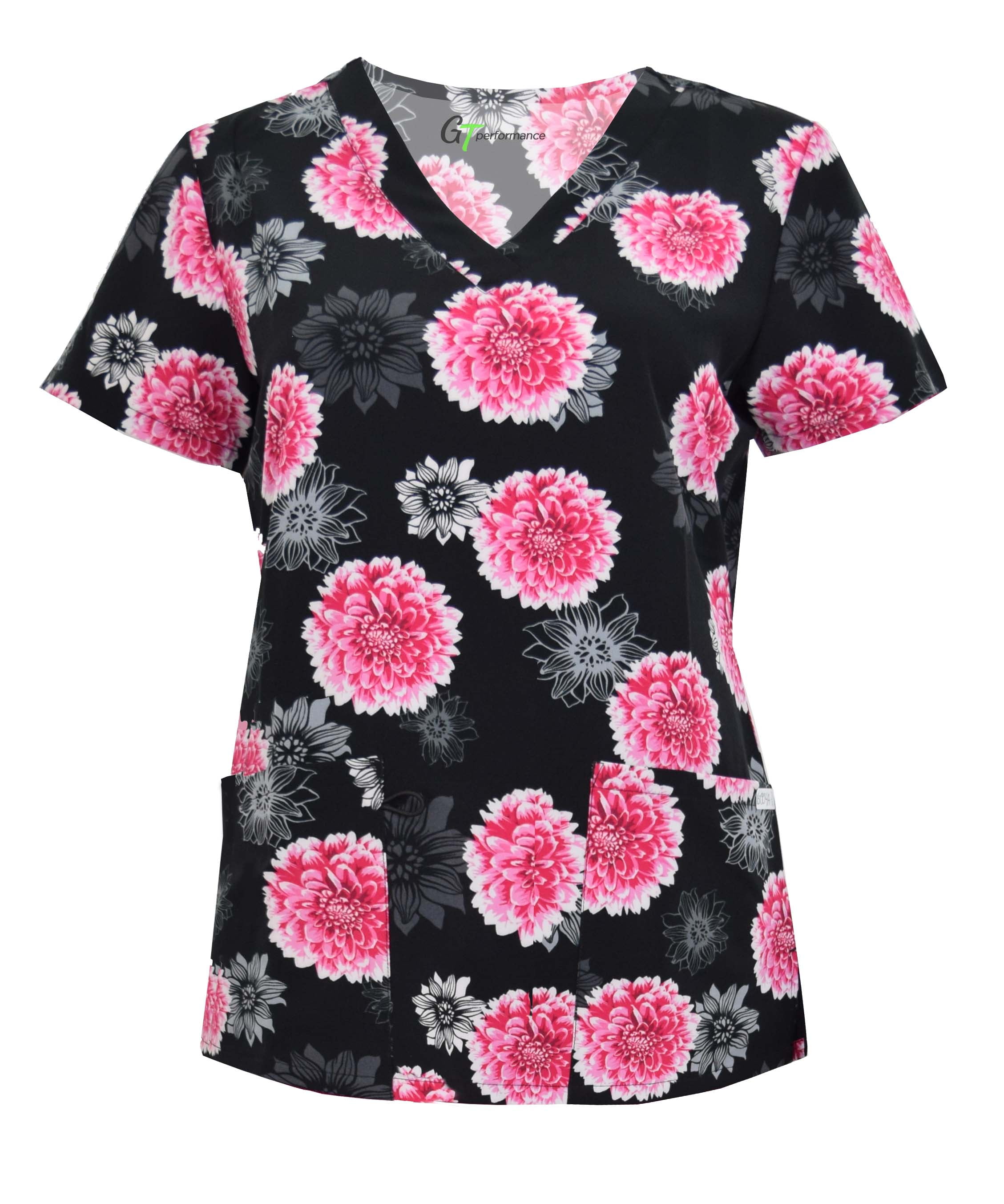 Green Town Scrubs for Women V-Neck Scrub Top - Print Tops, 3 Pockets ...