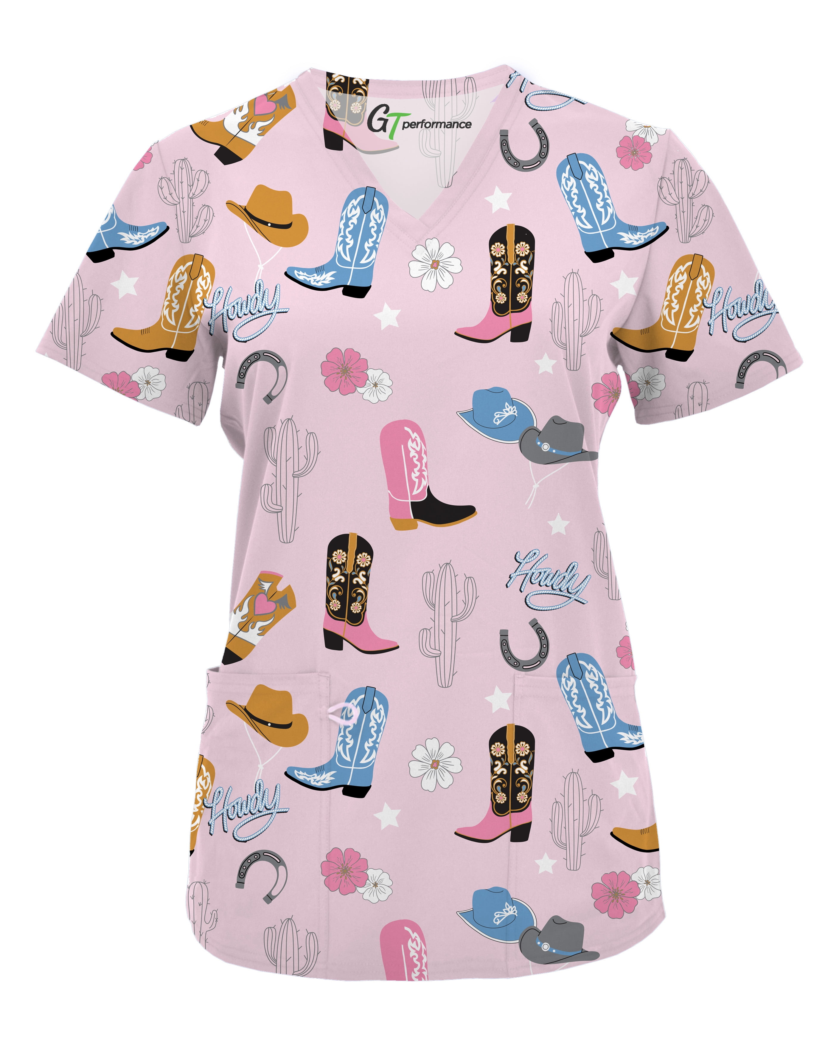 Green Town Scrubs for Women V-Neck Scrub Top - Print Tops, 3 Pockets ...