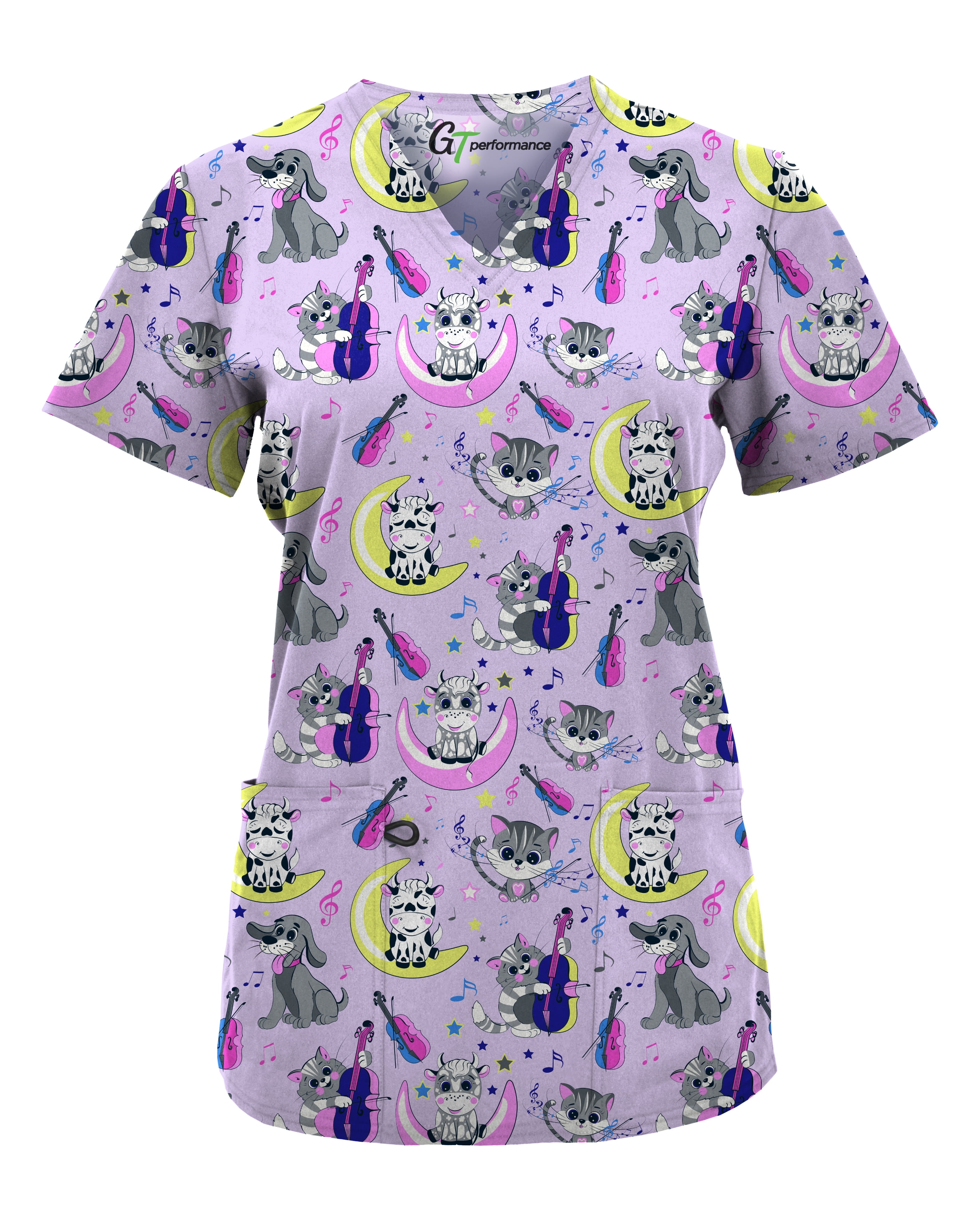 Green Town Scrubs for Women V-Neck Scrub Top - Print Tops, 3 Pockets ...