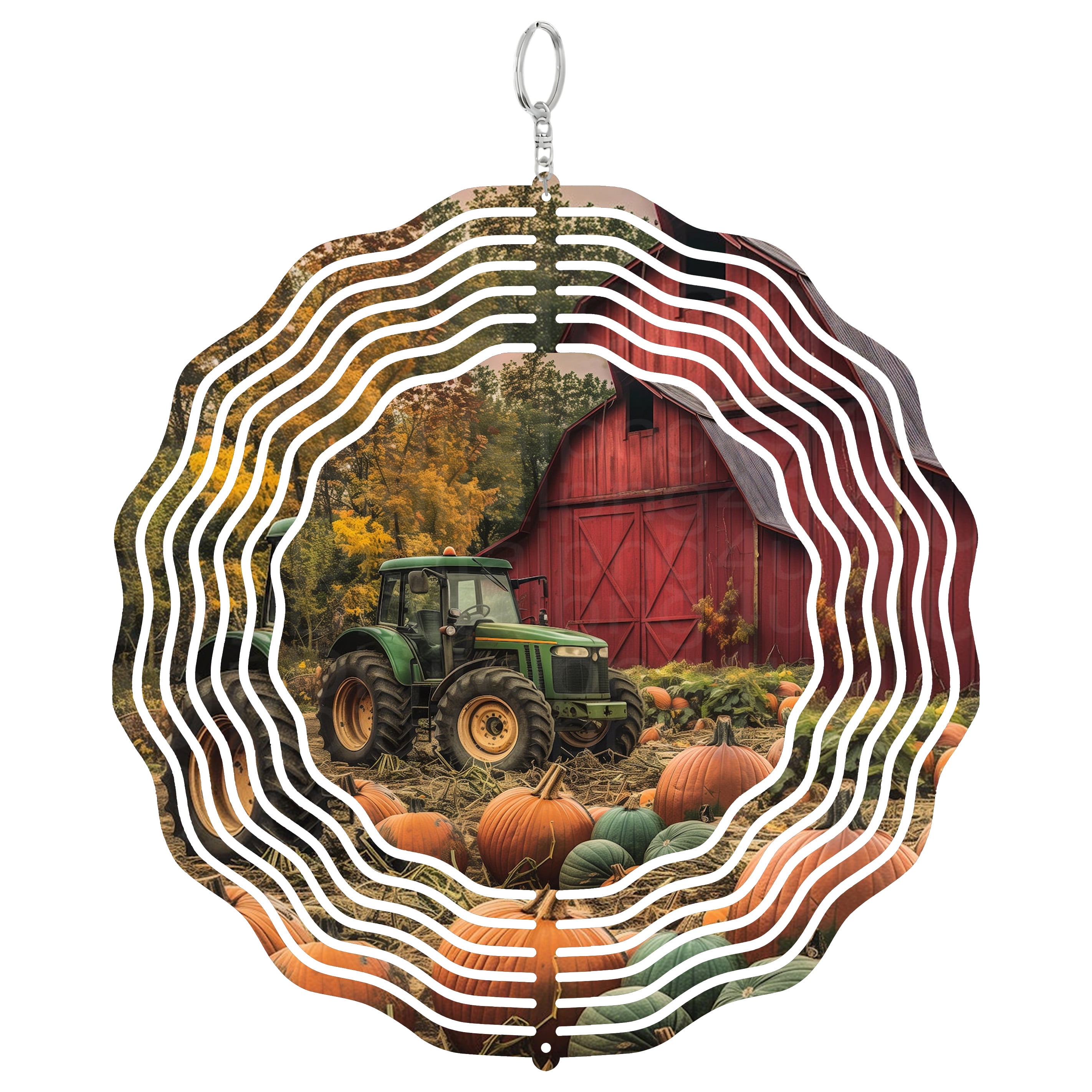 Green Tractor Barn Fall 3D Wind Spinner Kinetic Hanging Garden Decor ...