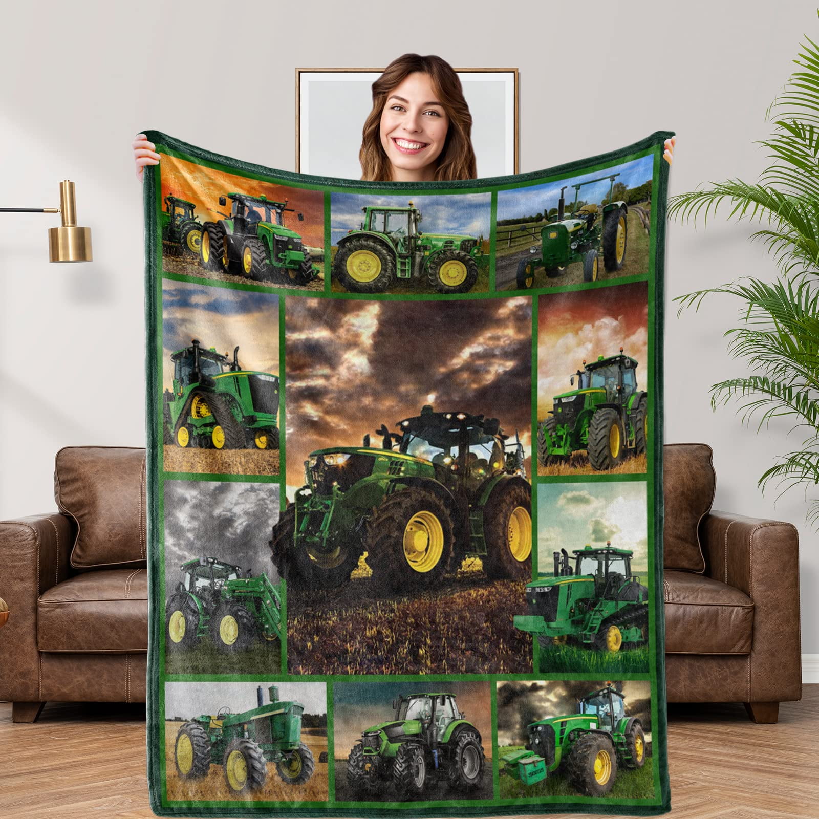 Green Tractor Blanket Boys Excavator Plush Throw Blanket Soft Fuzzy ...