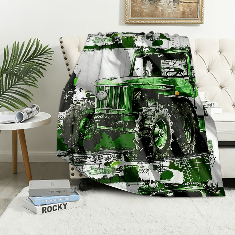 Green Tractor Blanket Farm Vehicle Truck Throw Blanket Cartoon ...