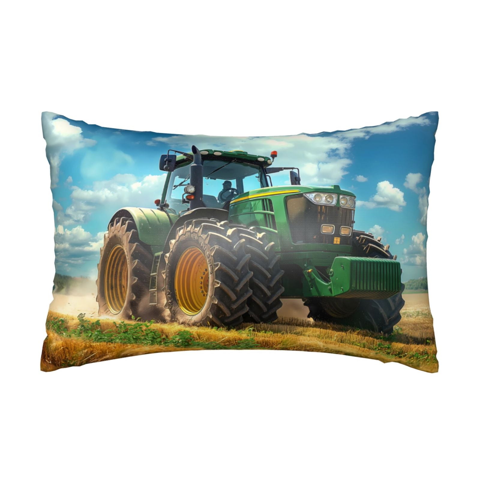 Green Tractor Field Satin Pillowcase with Zipper for Hair and Skin ...