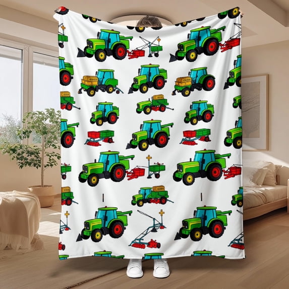 Green Tractor Pattern, Farm Equipment Design, Soft Cozy Throw, Kids ...