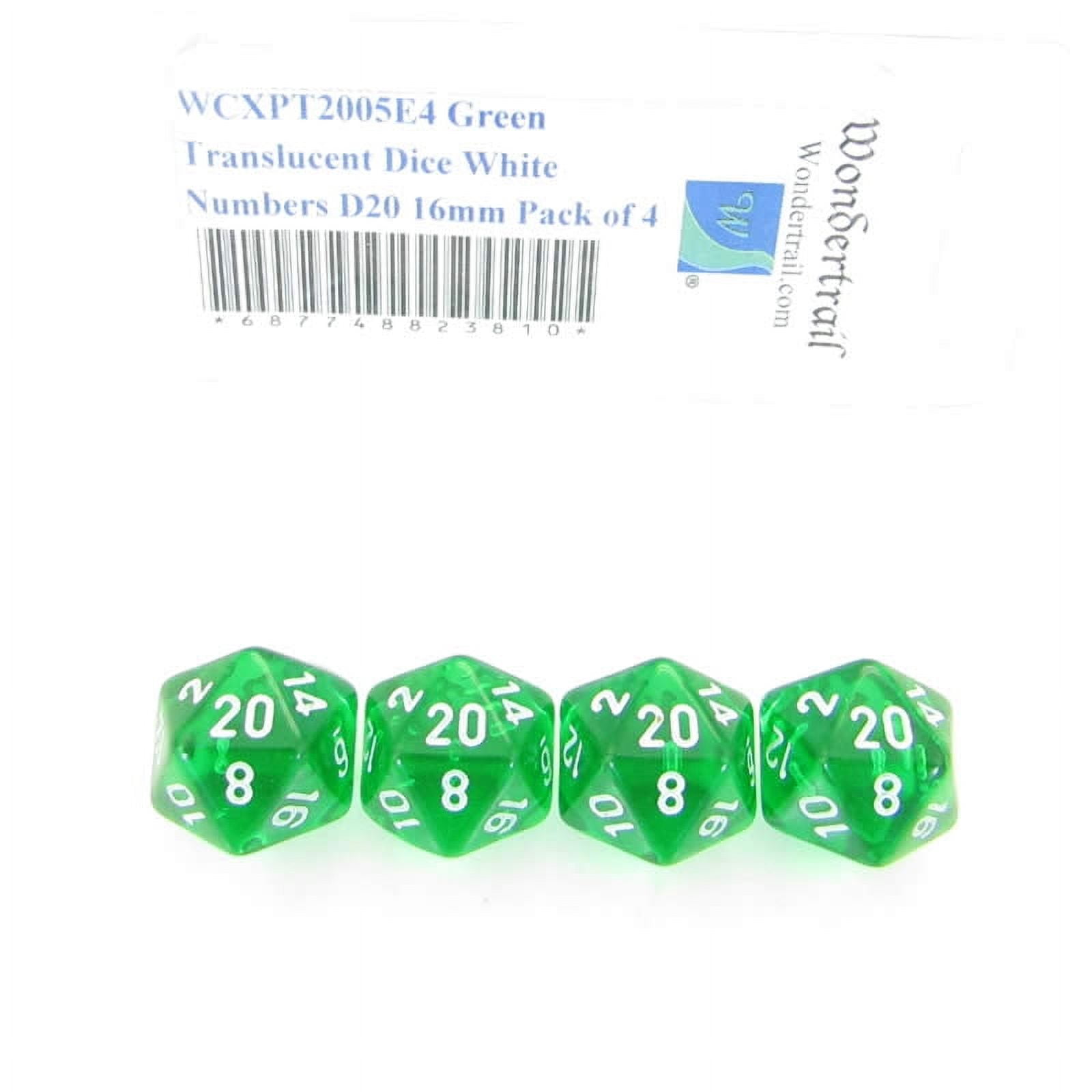 Green Translucent Dice with White Numbers D20 Aprox 16mm (5/8in) Pack ...