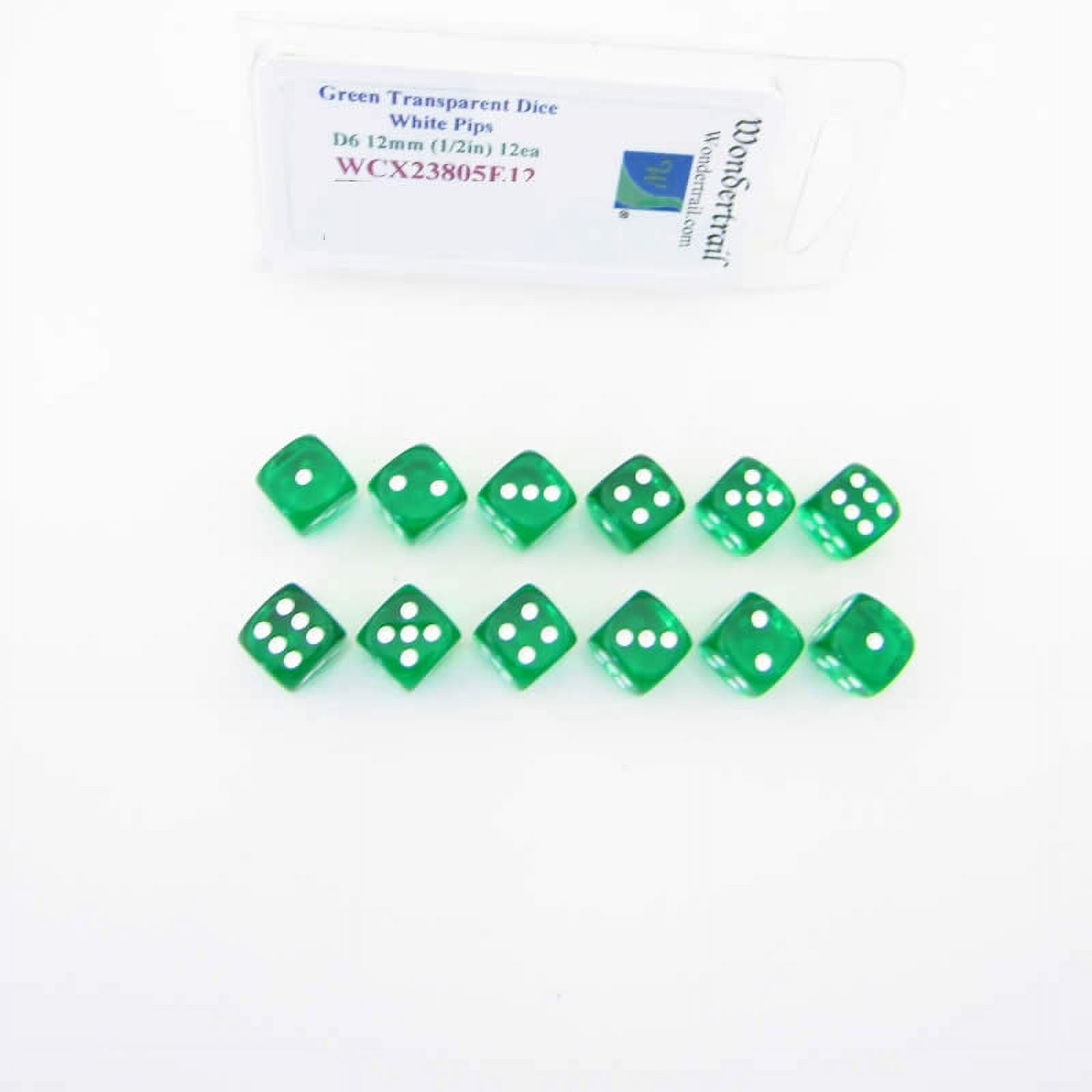 Green Translucent Dice with White Pips D6 12mm (1/2in) Pack of 12 ...
