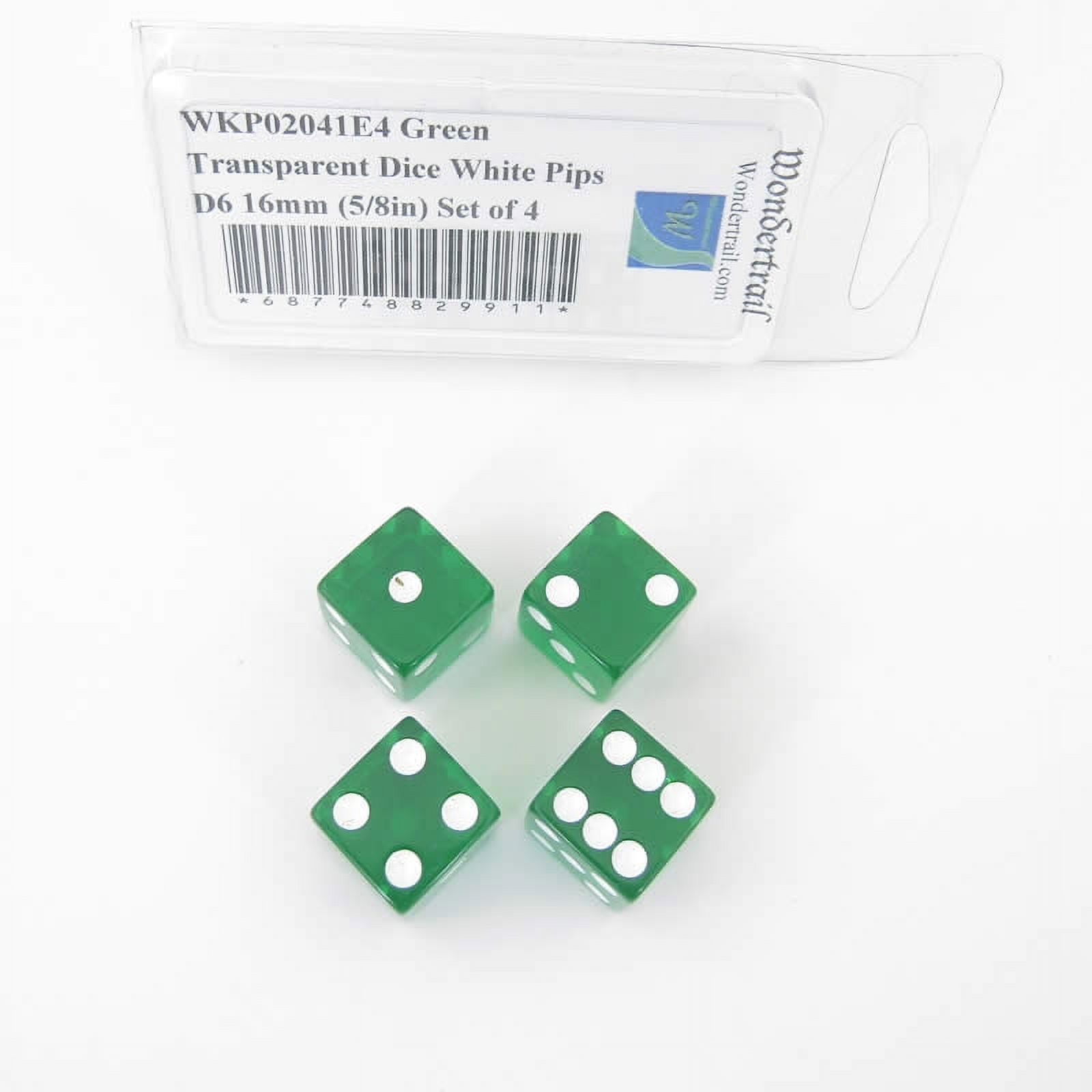 Green Transparent Dice with White Pips Square Corners D6 16mm (5/8in ...