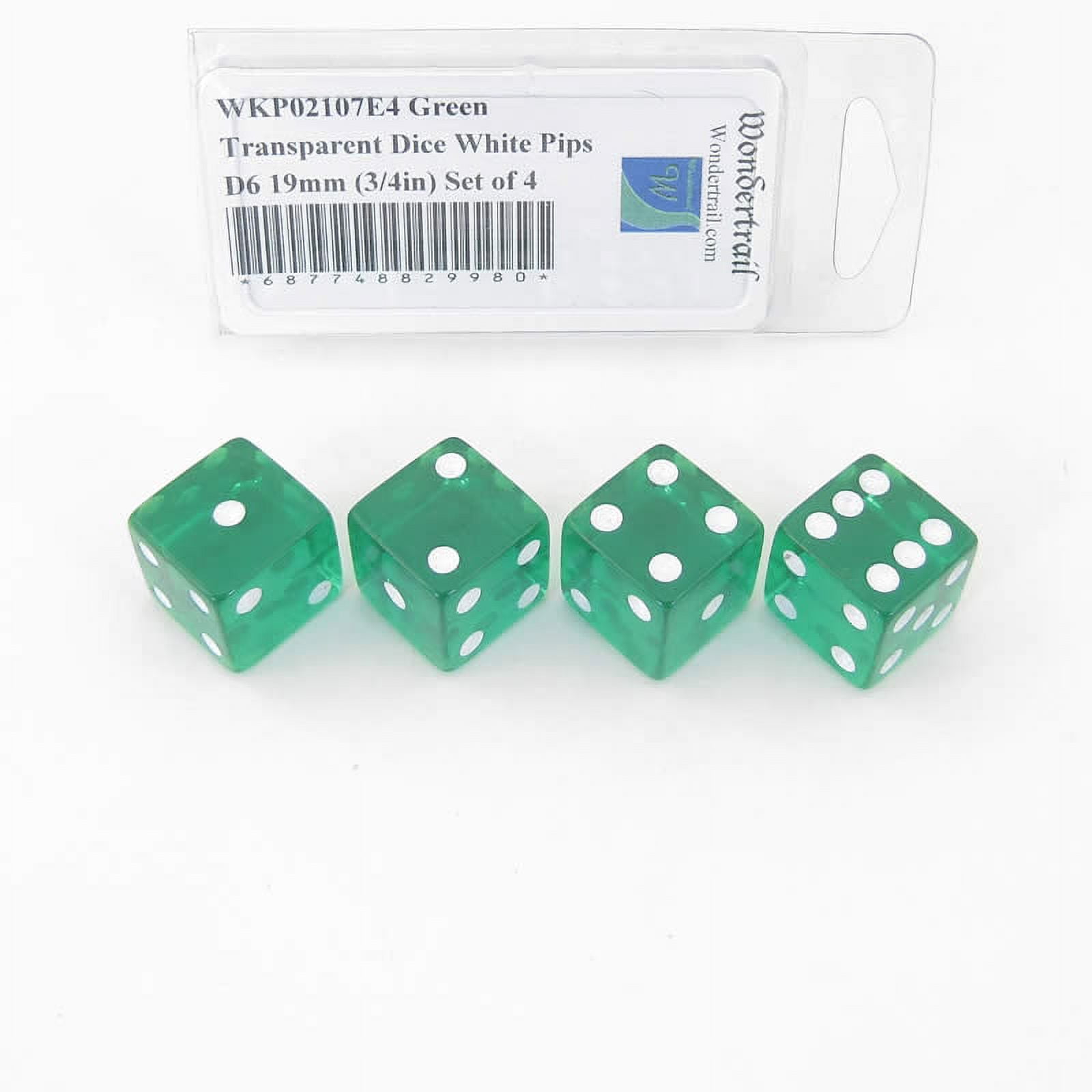 Green Transparent Dice with White Pips Square Corners D6 19mm (3/4in ...