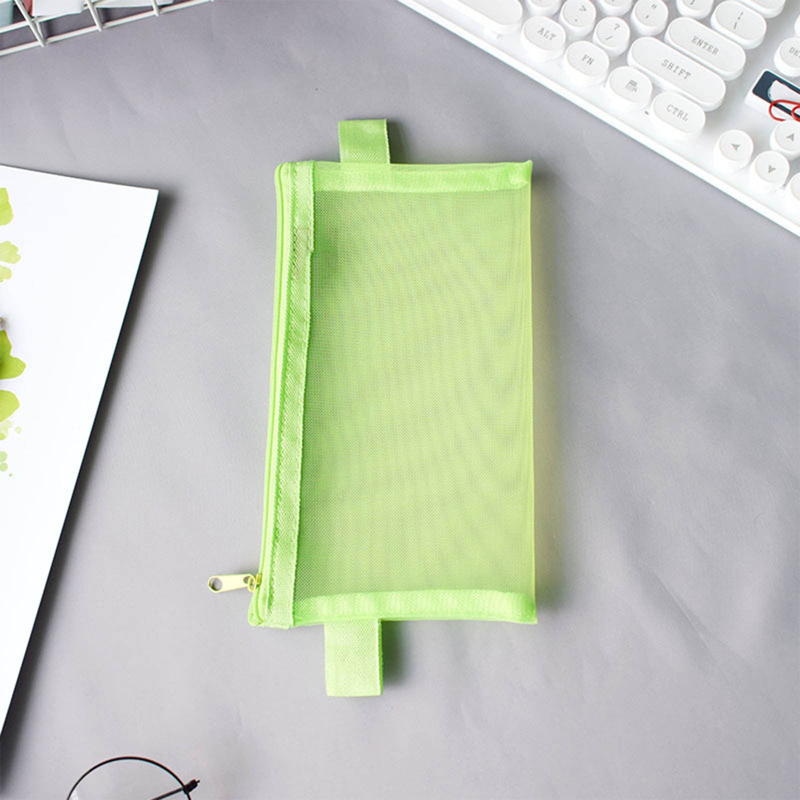 Green Transparent Mesh Pen Pouch With Zipper Closure Hand Carry ...