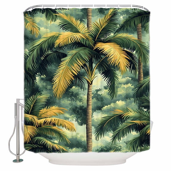 Green Tree Bathroom Shower Curtains with 12 Hooks Polyester Waterproof ...