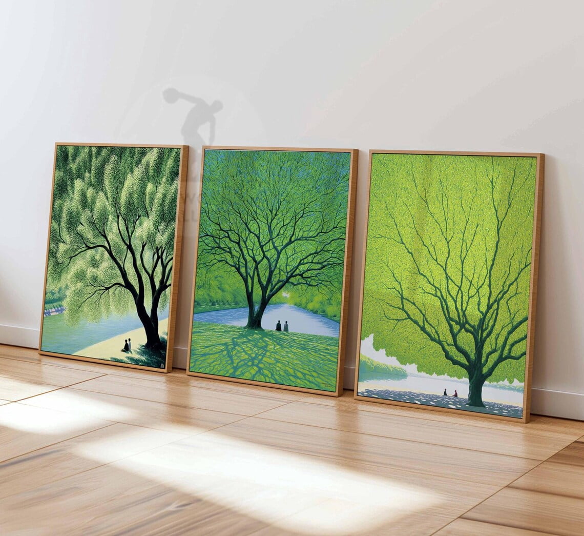 Green Tree Calming Landscape Botanical Art Set 3 Unframed Paper Print ...