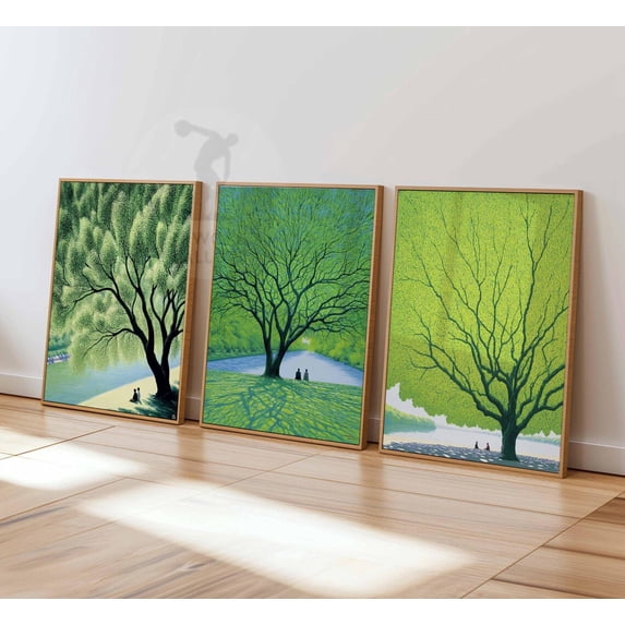 Green Tree Calming Landscape Botanical Art Set 3 Unframed Paper Print ...