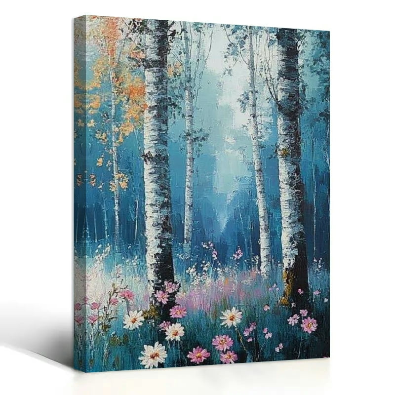 Green Tree Canvas Wall Art Forest Landscape Picture Modern Birch Trees ...