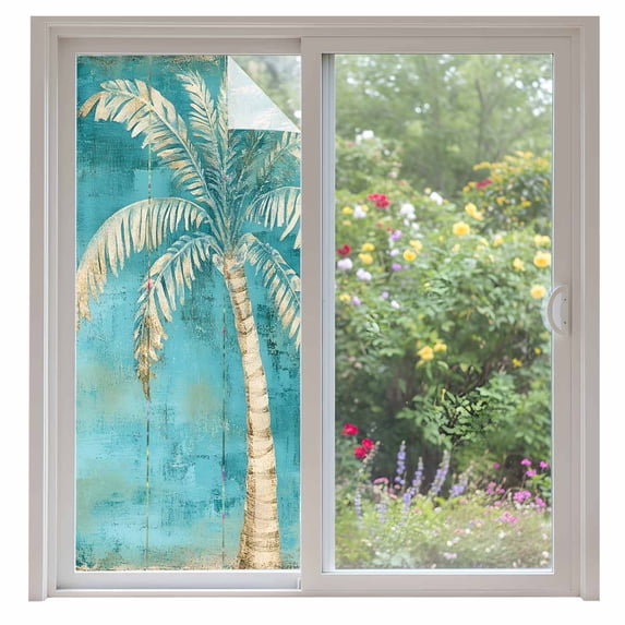 Green Tree Coastal Beach Window Privacy Film, Vintage Tropical Plant ...