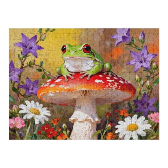 Green Tree Frog on Red Mushroom Wooden Jigsaw Puzzle 500 Pieces for ...