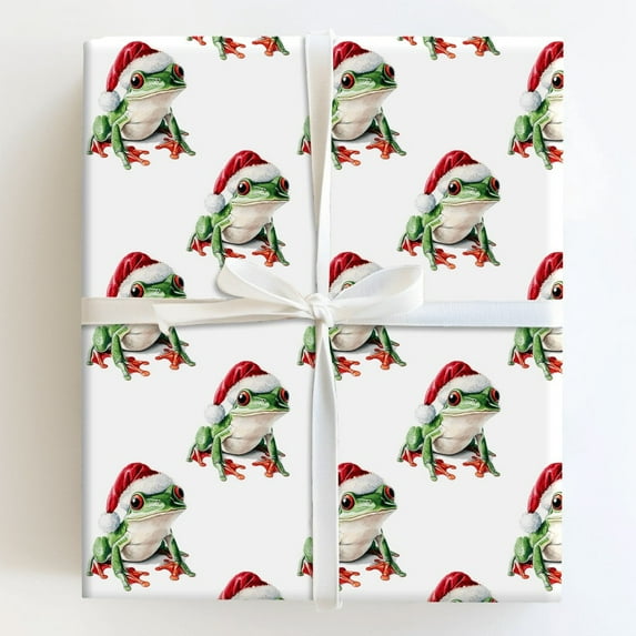 Green Tree Frog Wearing Santa Hat Christmas Wrapping Paper - Walmart.com
