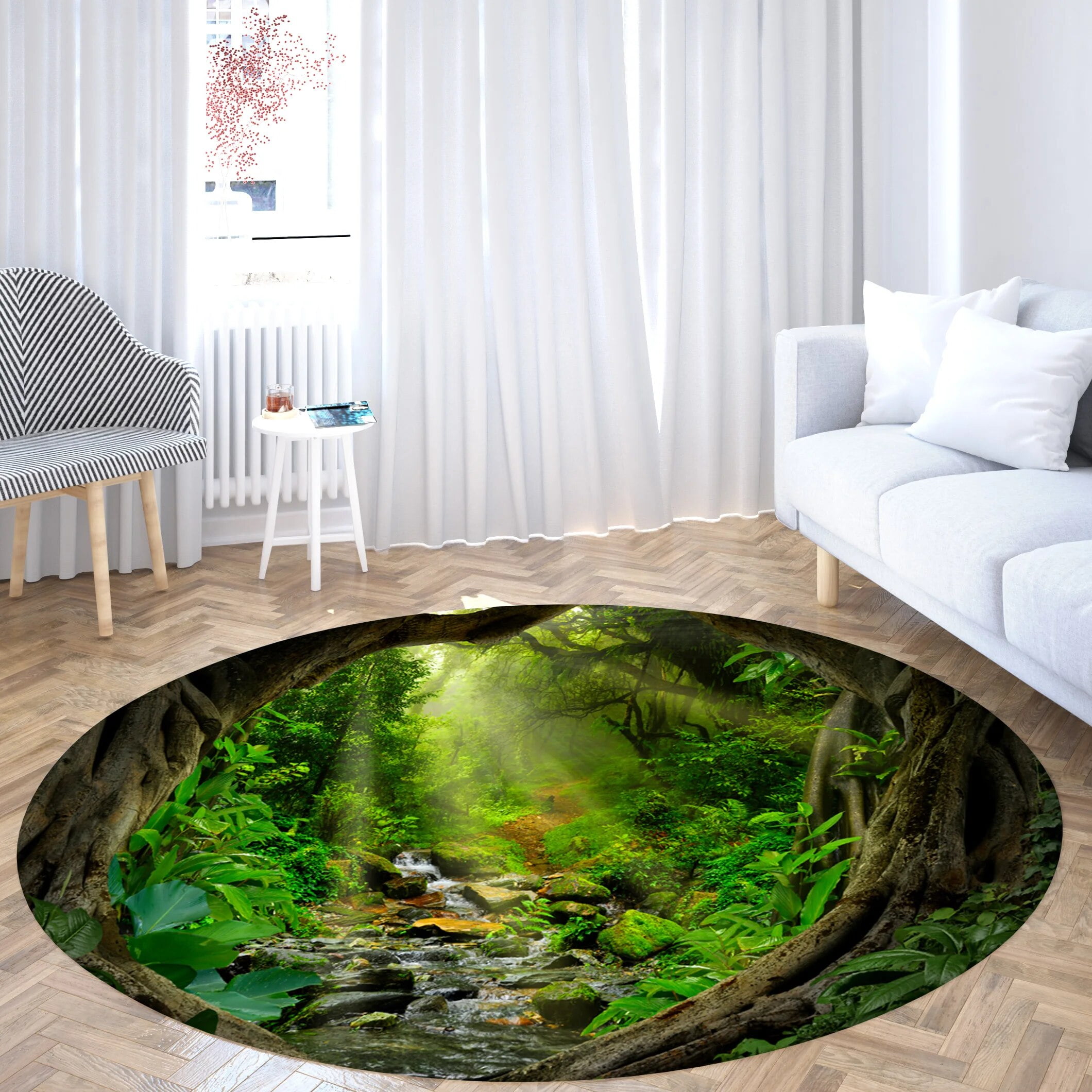 Green Tree Hole Pattern Circular Carpet Home Living Room Bedroom ...