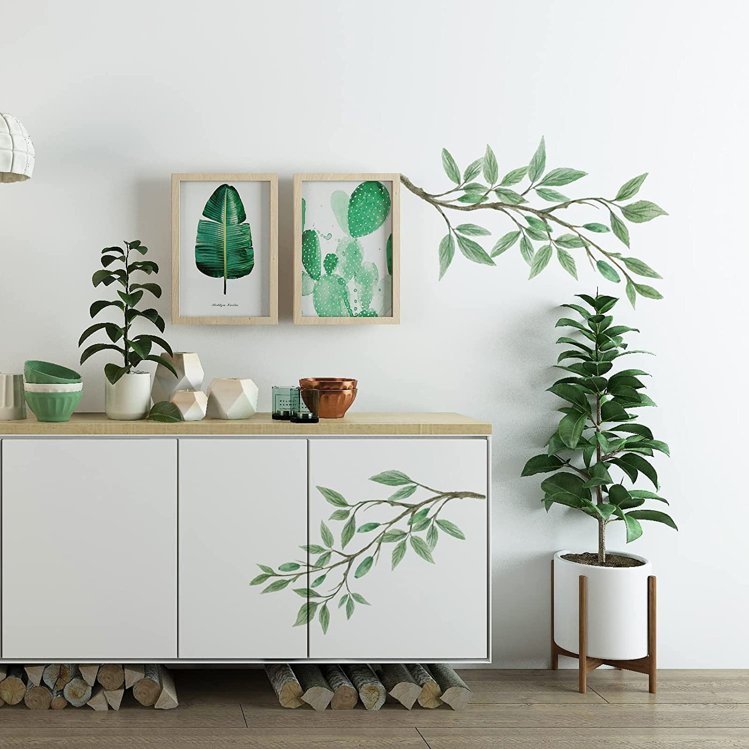 Green Tree Leaf Wall Stickers Plants Vinyl Decals Mural Art Tropical ...