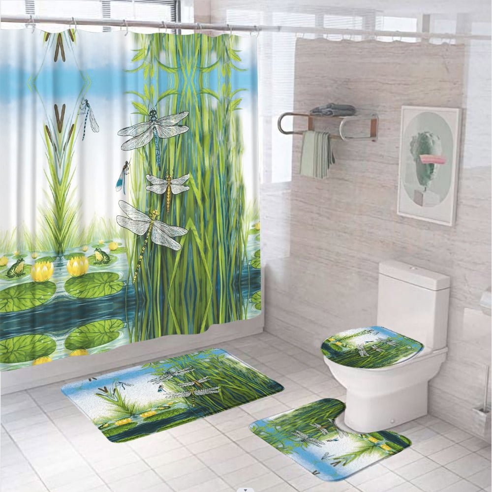 Green Tree Plant Leaves Shower Curtain Set Outside Scenery Garden ...