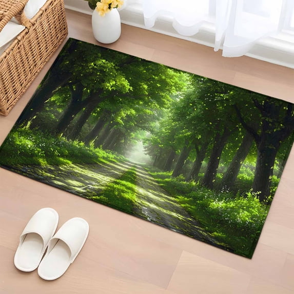 Green Trees Bathroom Mats 2x3 FT,Non Slip Small Kitchen Mat,Forest Art ...