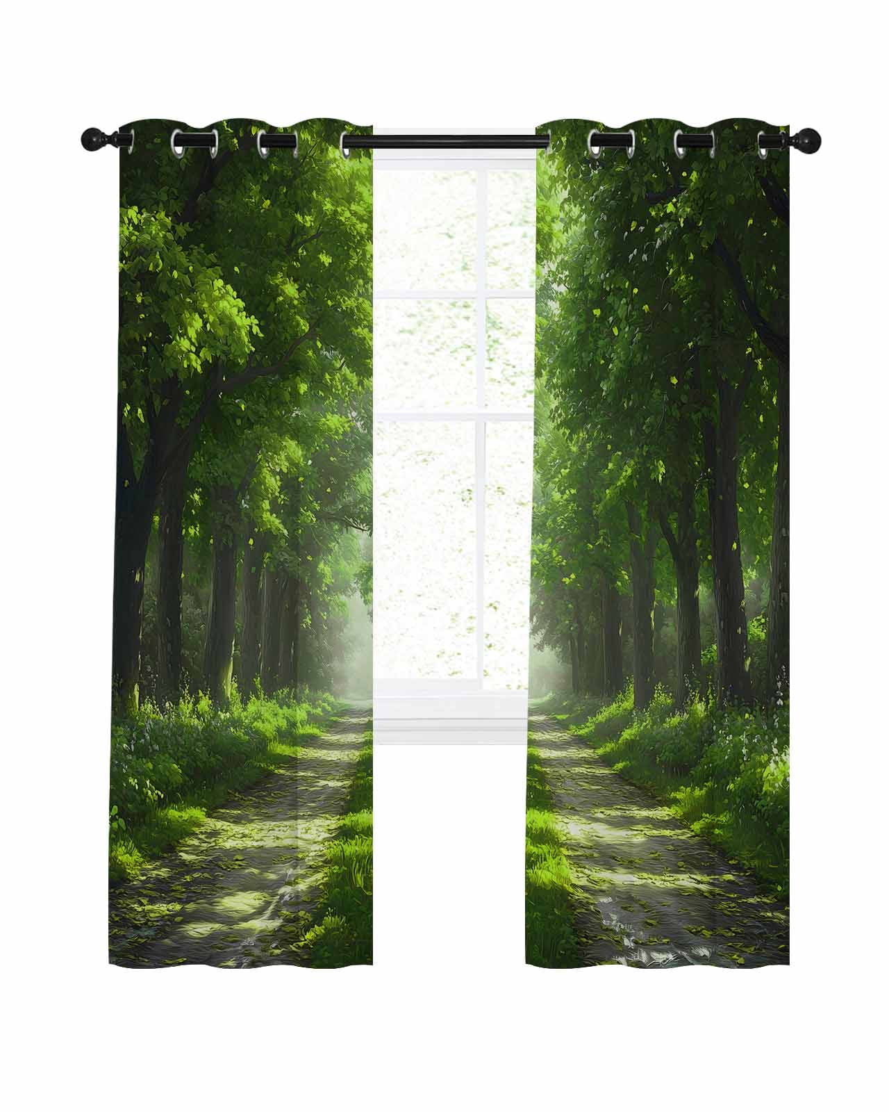 Green Trees Blackout Curtains 54 Inches Long for Bedroom, Forest Art ...