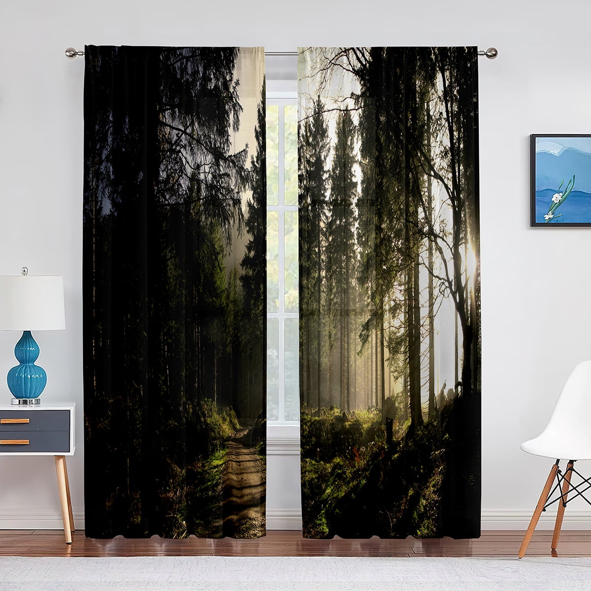 Green Trees Forest River Tulle Curtains Attractive Nature Landscape ...