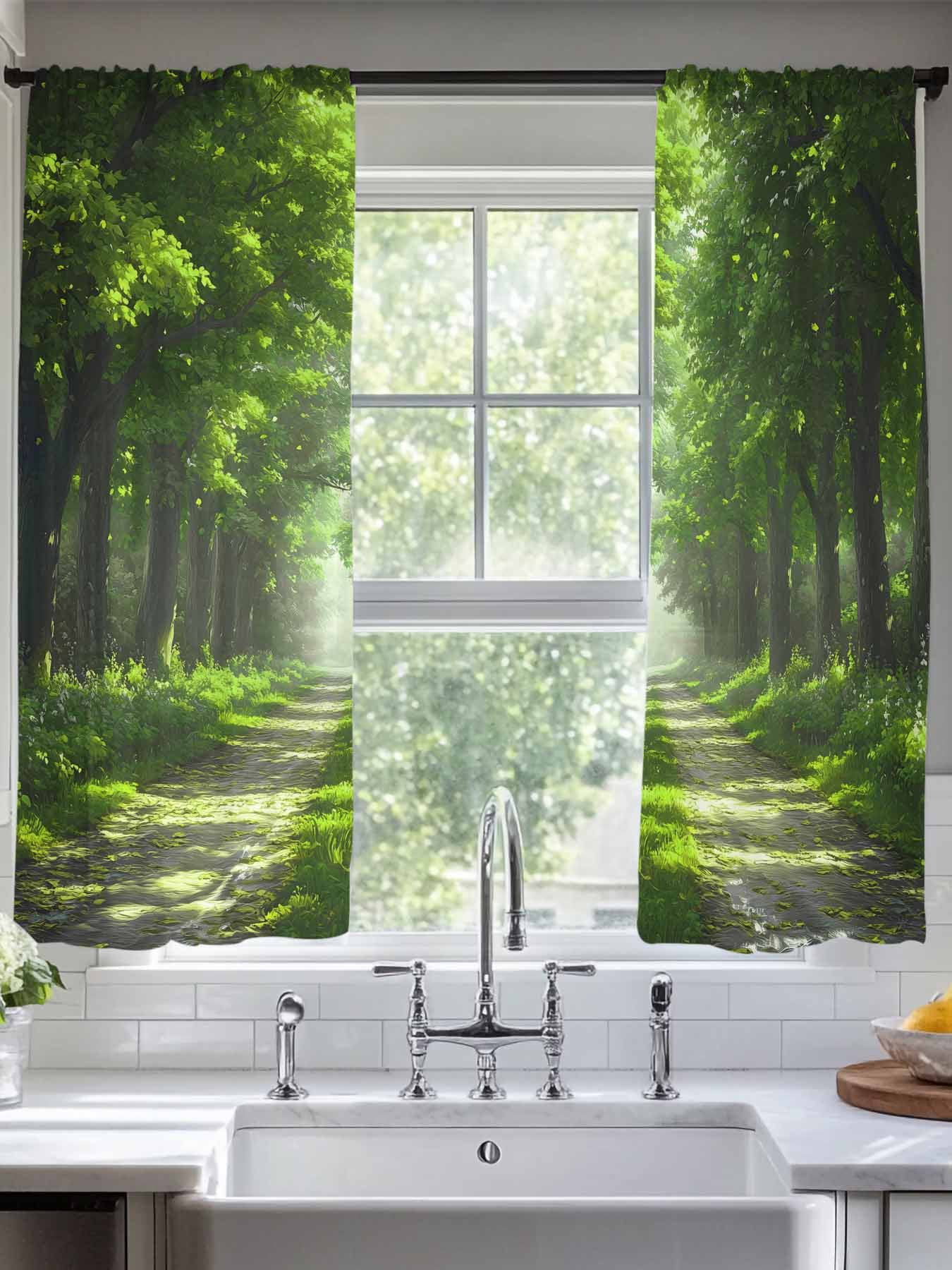 Green Trees Sheer Curtains for Living Room Bedroom Forest Art Decor ...