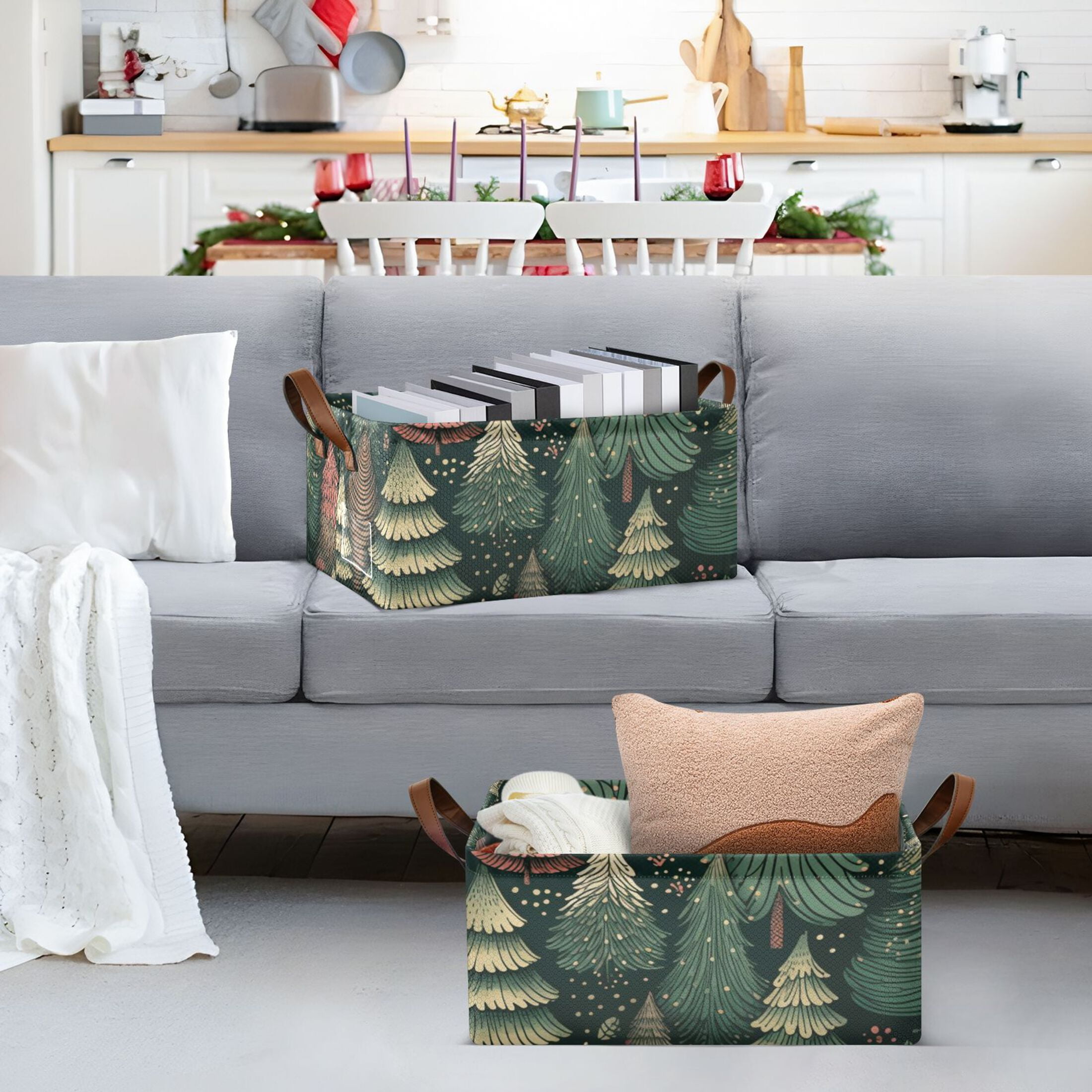 Green Trees Storage Bins with Handles Foldable Storage Baskets for ...